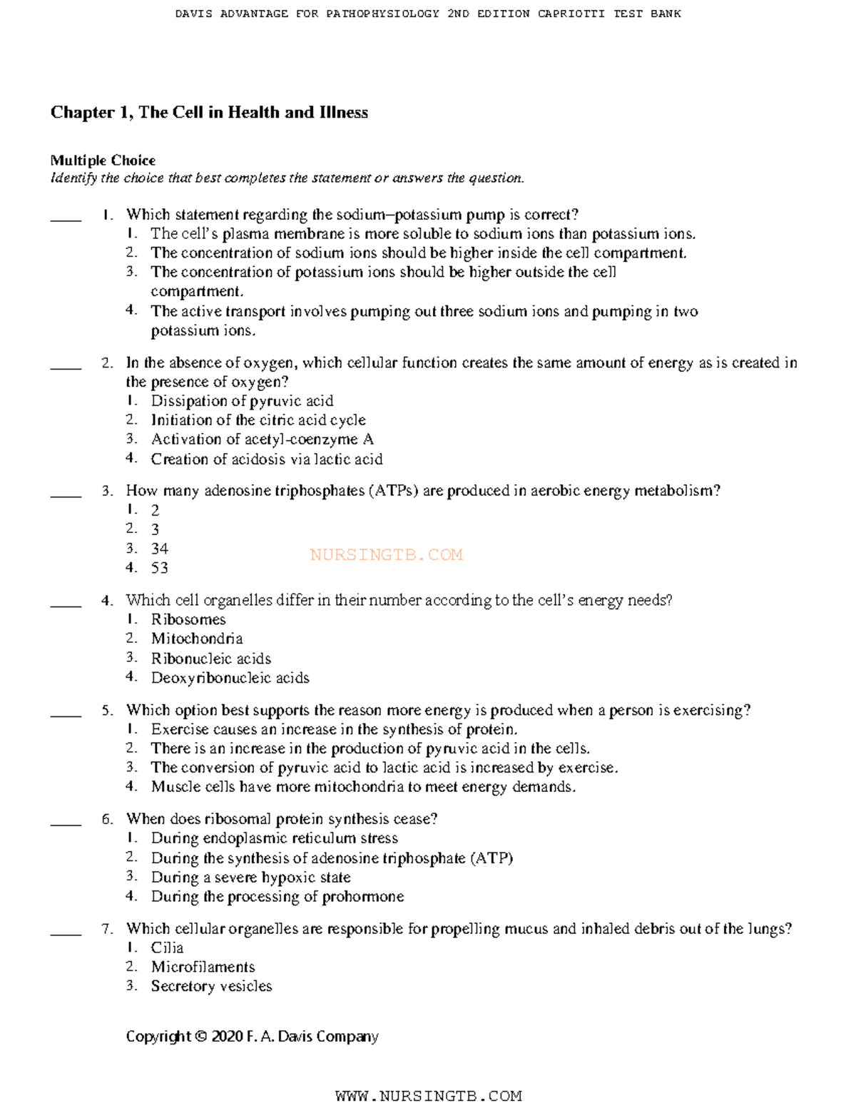 Ch01 - pathophysiology - NURSINGTB. COM Copyright © 2020 F. A. Davis ...