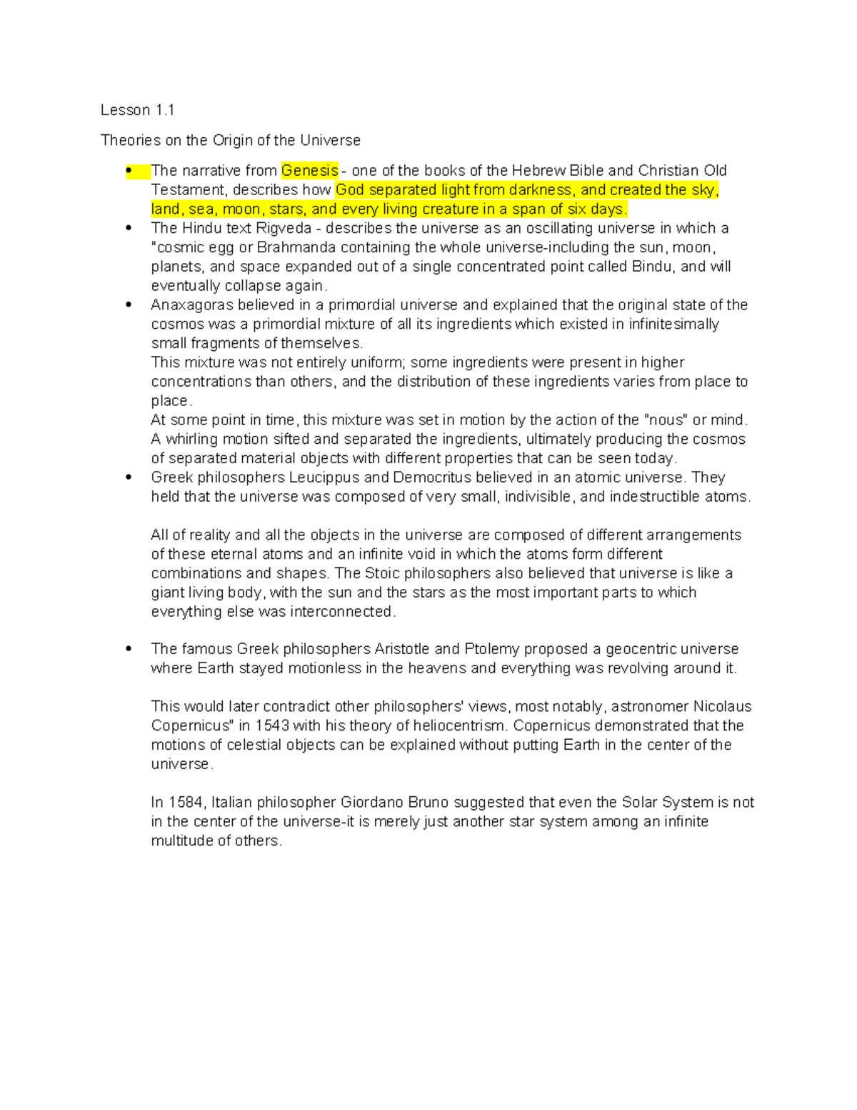 Reviewer in Earth Science - Lesson 1. Theories on the Origin of the ...