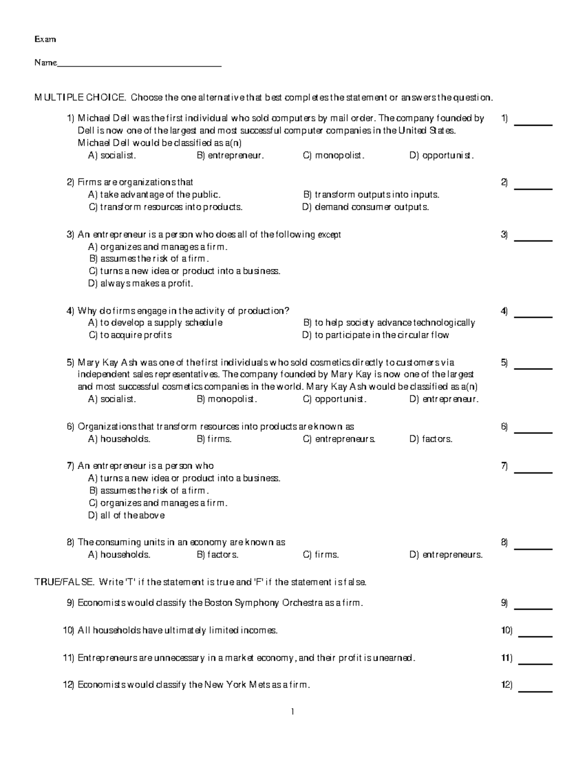 Pdf - M/C with answers - Exam Name ...