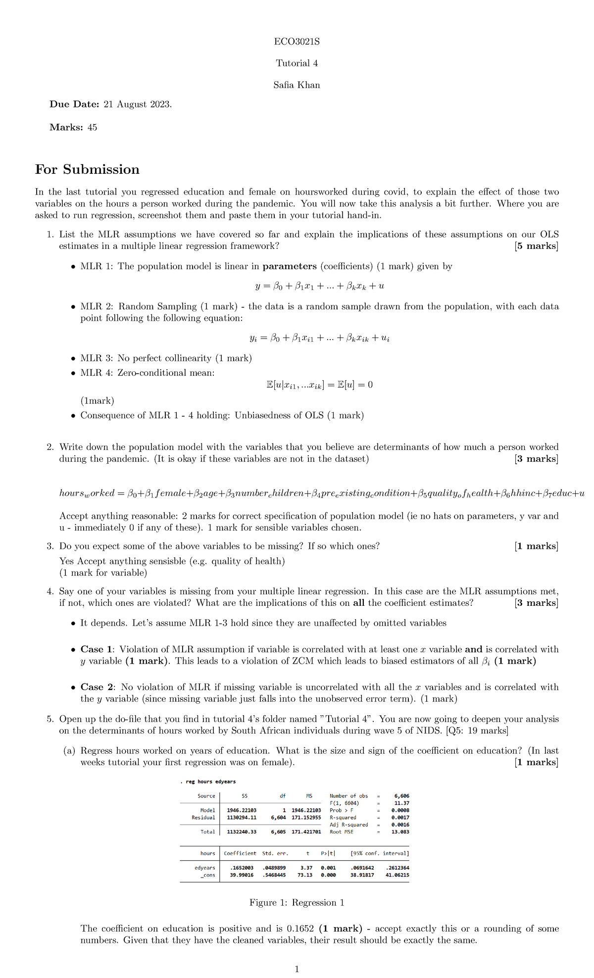 Tutorial 4 solutions 3 - ECO3021S Tutorial 4 Safia Khan Due Date: 21 ...