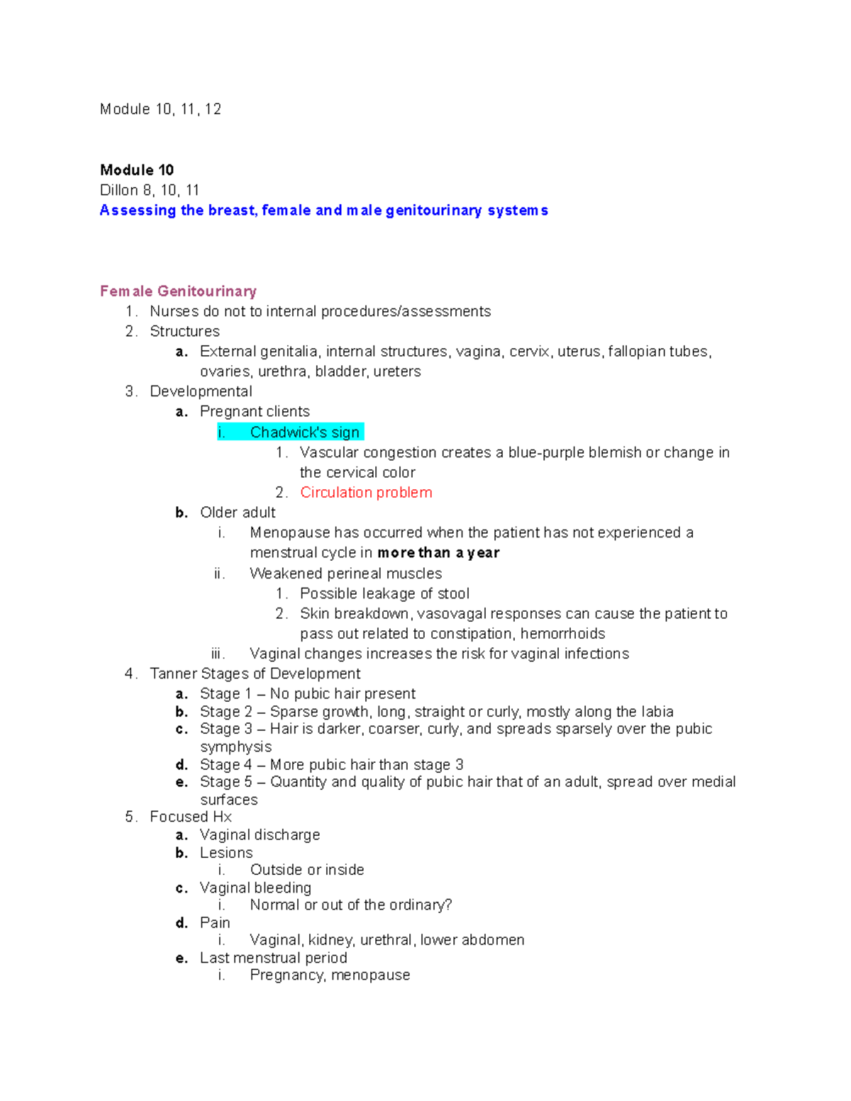 216 module 10-12 notes - med surg II: professor butler - Module 10, 11 ...