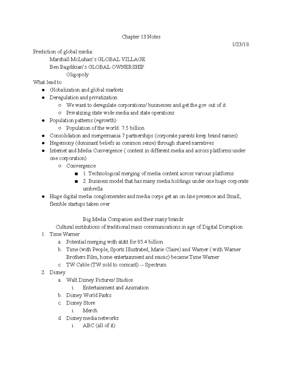 Chapter 13 Notes - Chapter 13 Notes 1/23/18 Prediction of global media ...