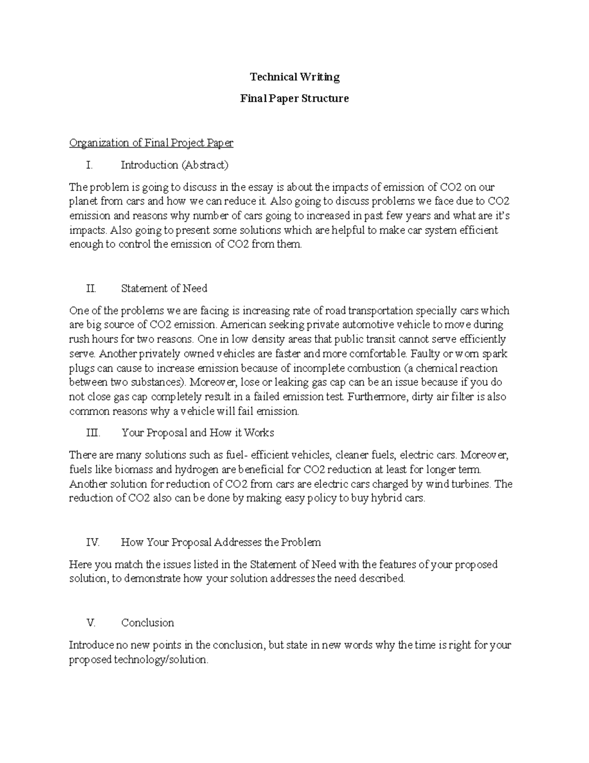Outline assignment guide line - Technical Writing Final Paper Structure ...