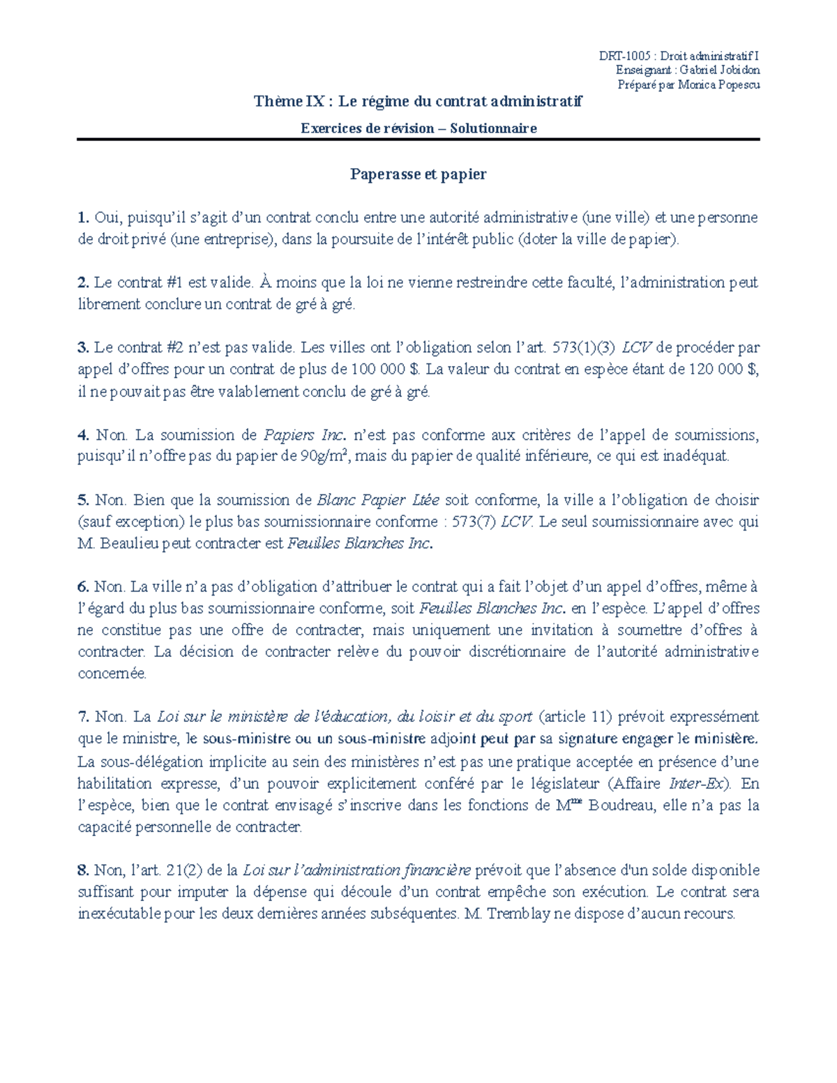 005 Corrig%C3%A9-Exercices %28Th%C3%A8me IX%29 - DRT-1005 : Droit ...