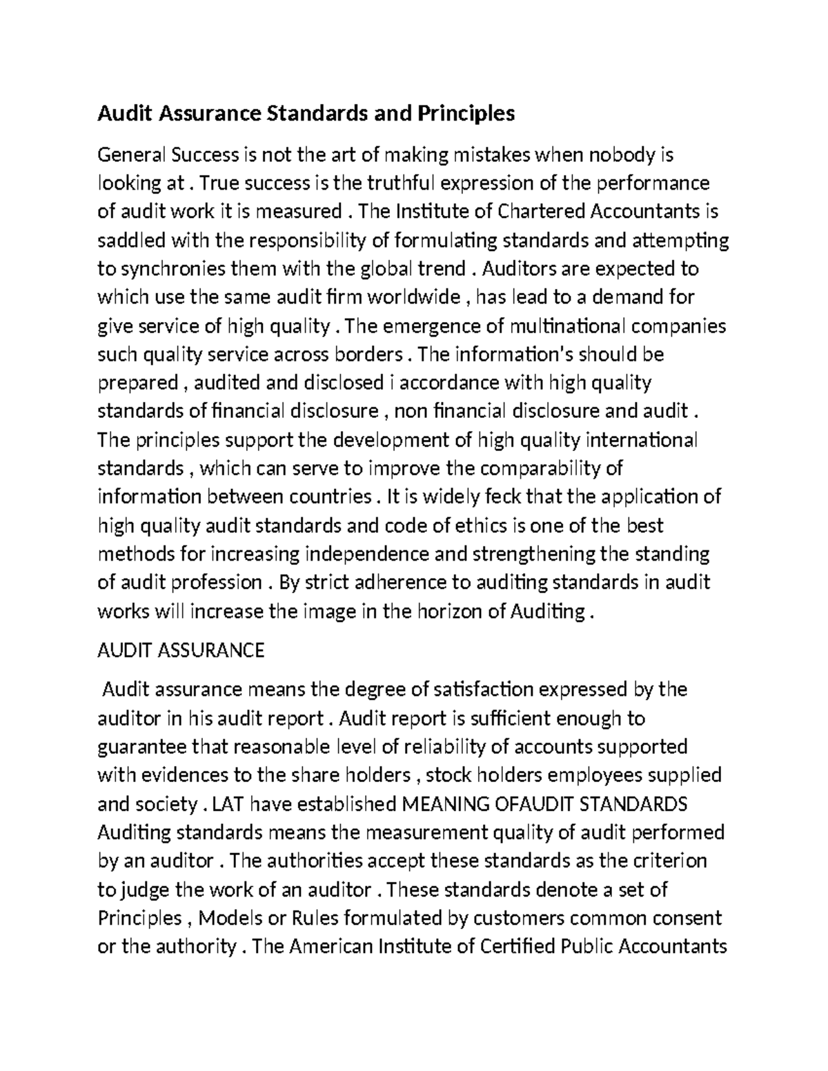 Audit Assurance Standards and Principles 1 - Audit Assurance Standards and Principles General ...