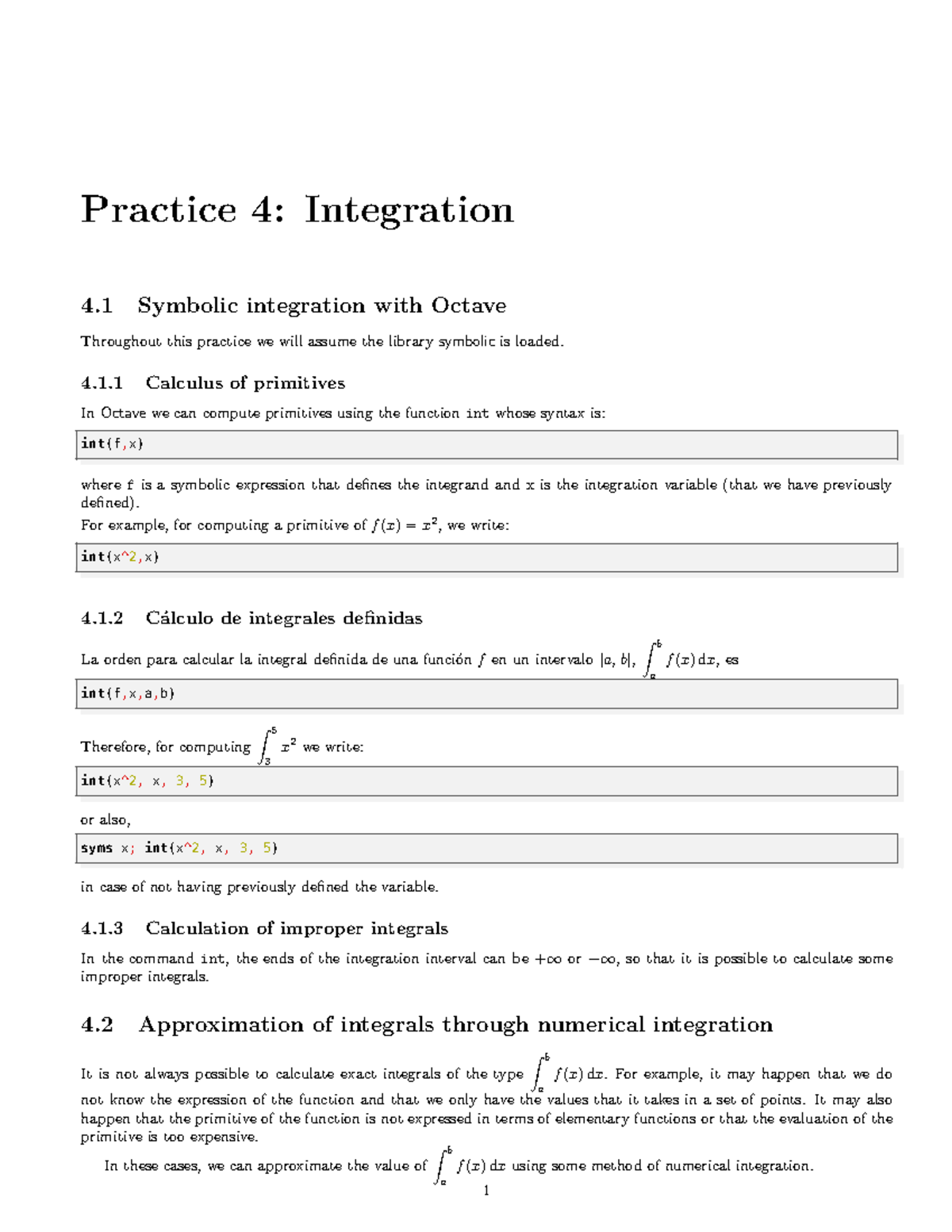 4- Integration - Practice 4: Integration 4 Symbolic integration with ...