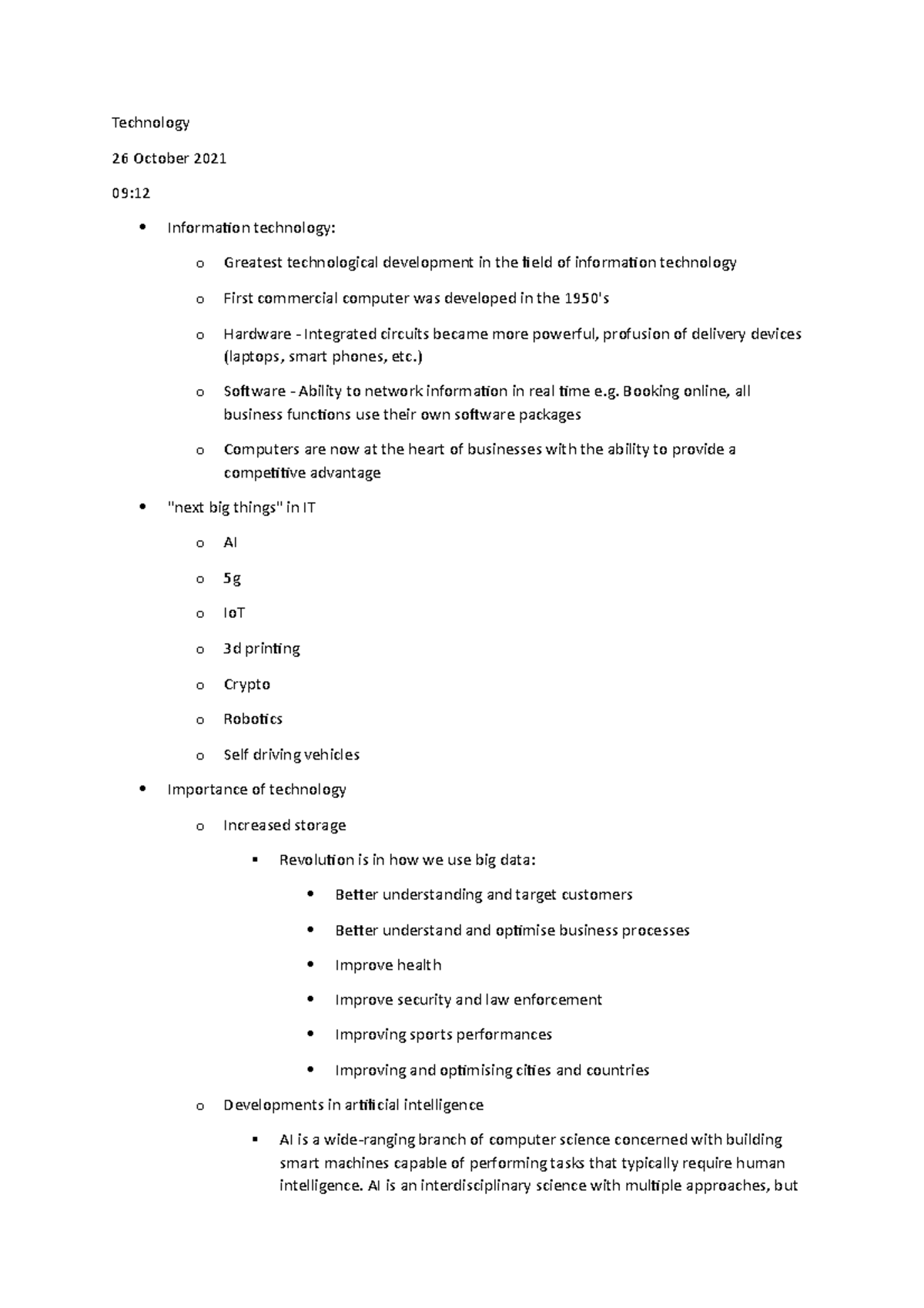 Technology - Lecture notes 5 - Technology 26 October 2021 09 ...
