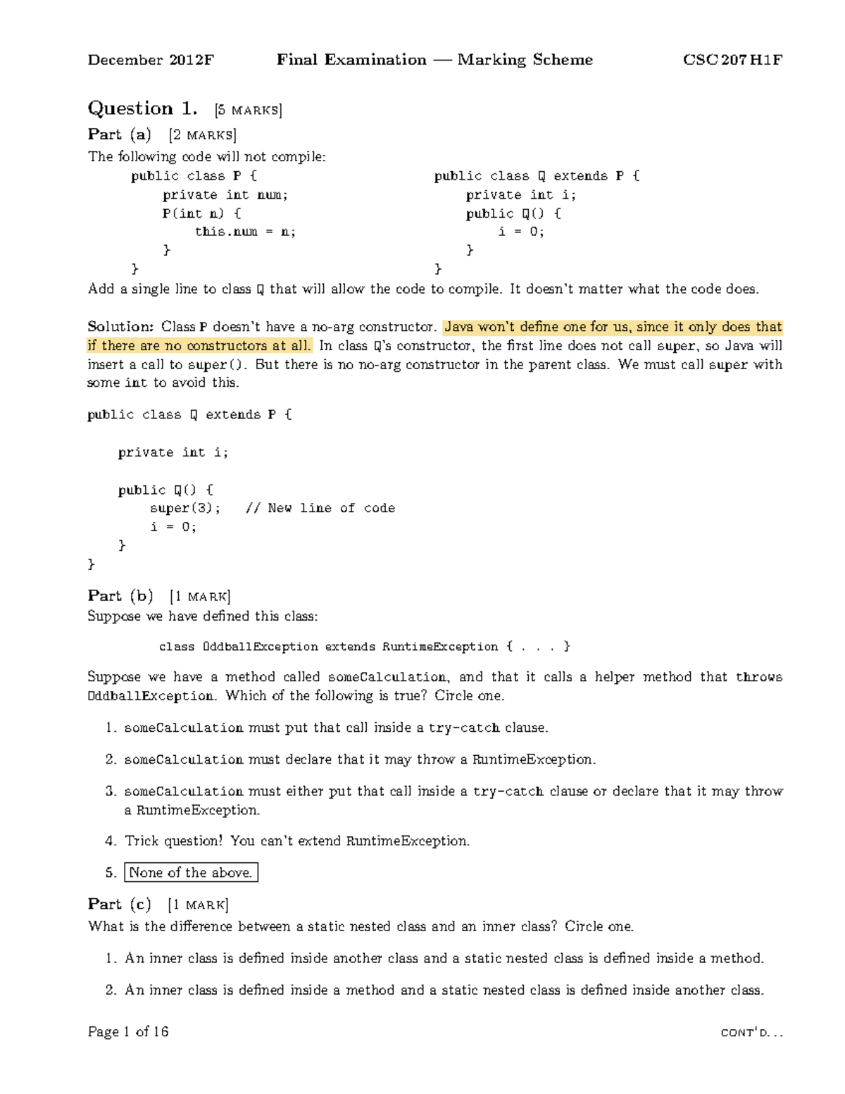 F12-exam-soln - Final Examination — Marking Scheme - Question 1. [5 ...