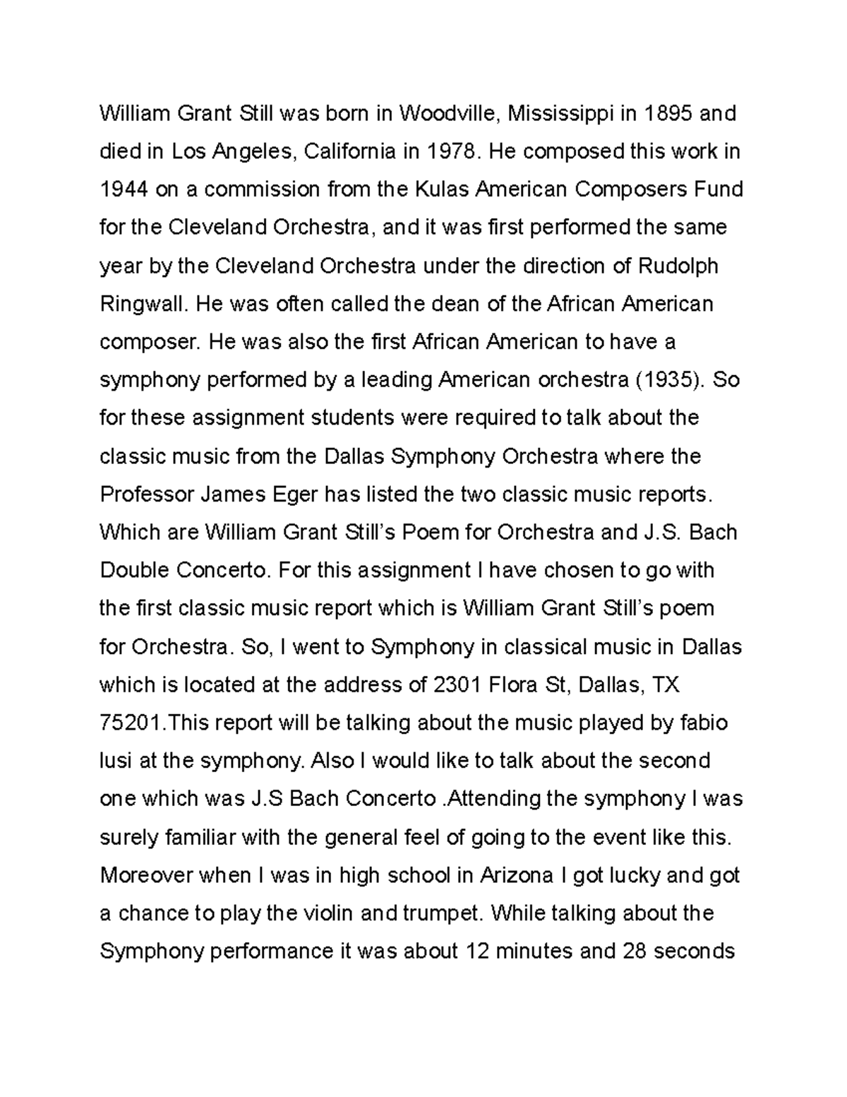 classical musical report music appreciation - William Grant Still was ...