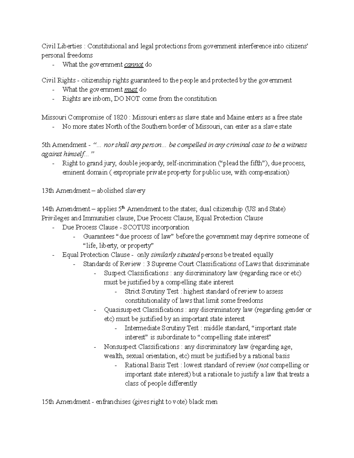 POL - Second Midterm Review Sheet - Civil Liberties : Constitutional ...