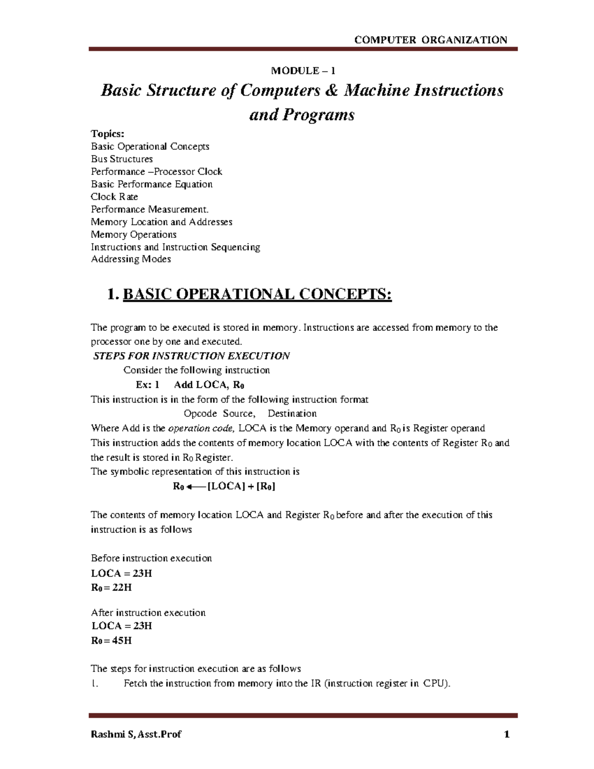 CO-Module 1 - MODULE – 1 Basic Structure of Computers & Machine Instructions and Programs - Studocu