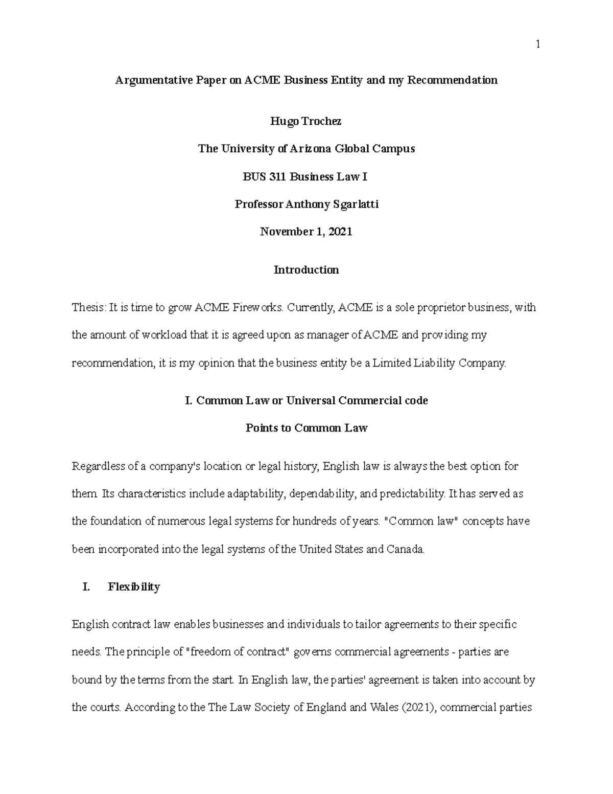 Argumentative Paper on ACME Business Entity and my Recommendation ...