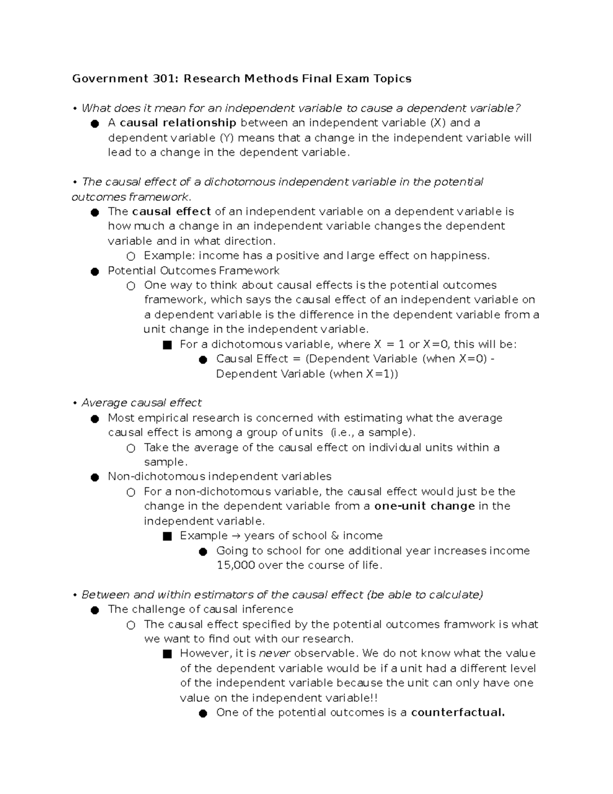 Research Methods Final Summary - Government 301: Research Methods Final ...