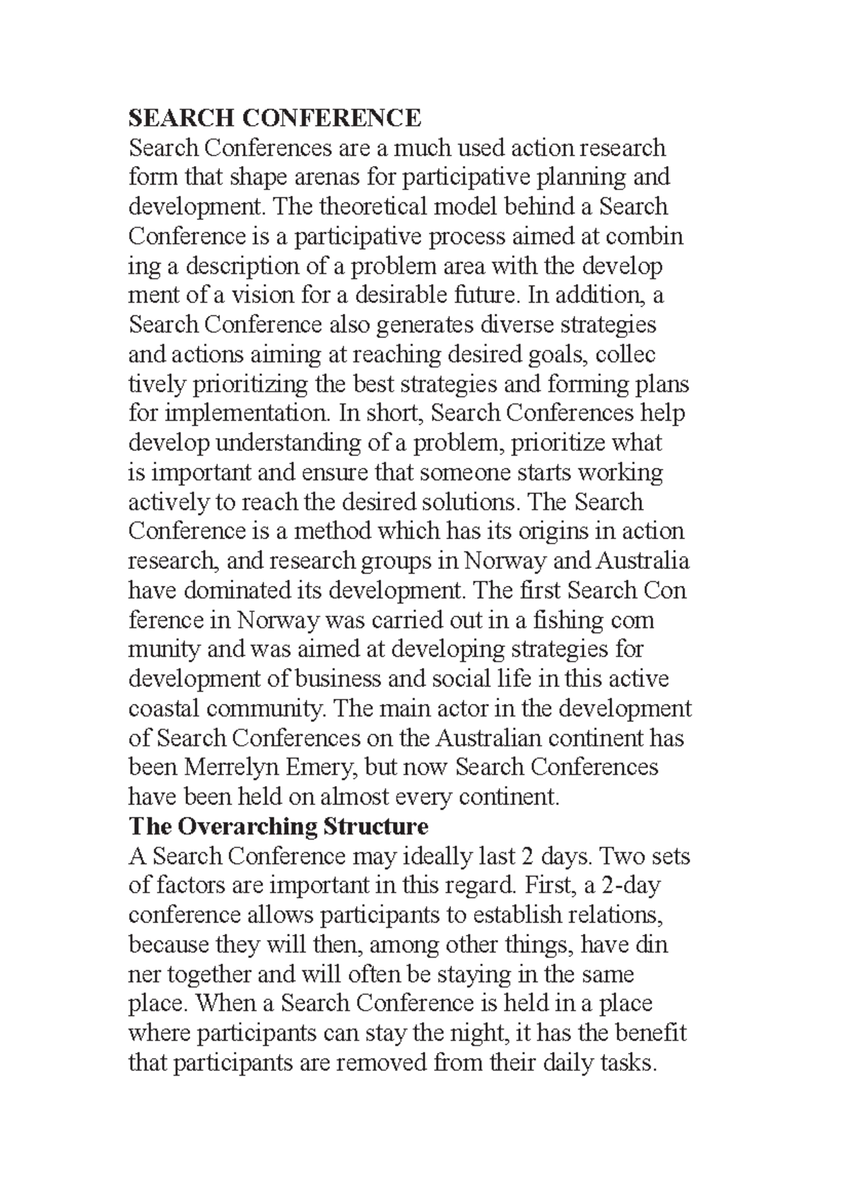 Search Conference - SEARCH CONFERENCE Search Conferences are a much ...