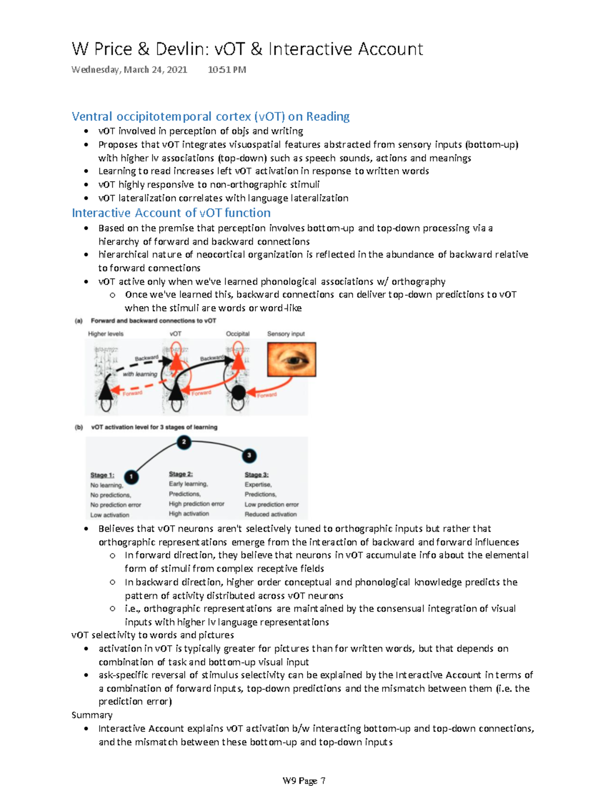 Week 9 Price Reading Notes - Ventral occipitotemporal cortex (vOT) on ...