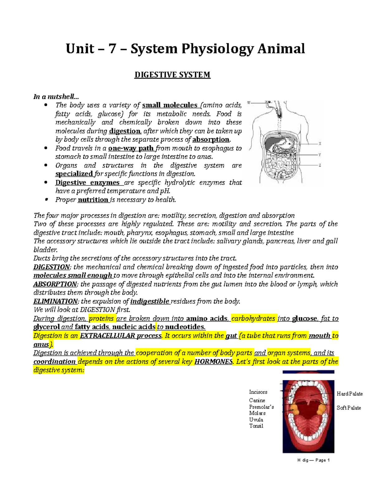MOD 7 NOTE - Edited - Life science - H dig — Page 1 Unit – 7 – System ...