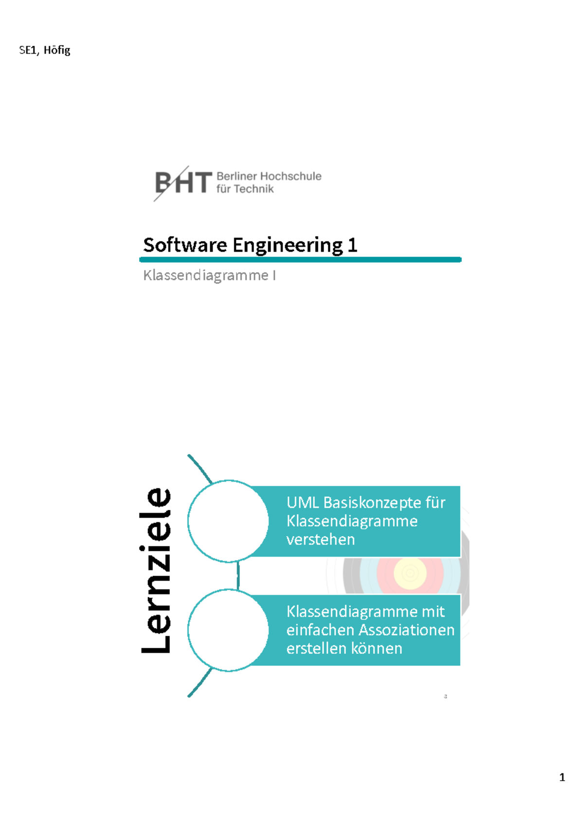 SE1 Klassendiagramme I - Software Engineering I - Studocu