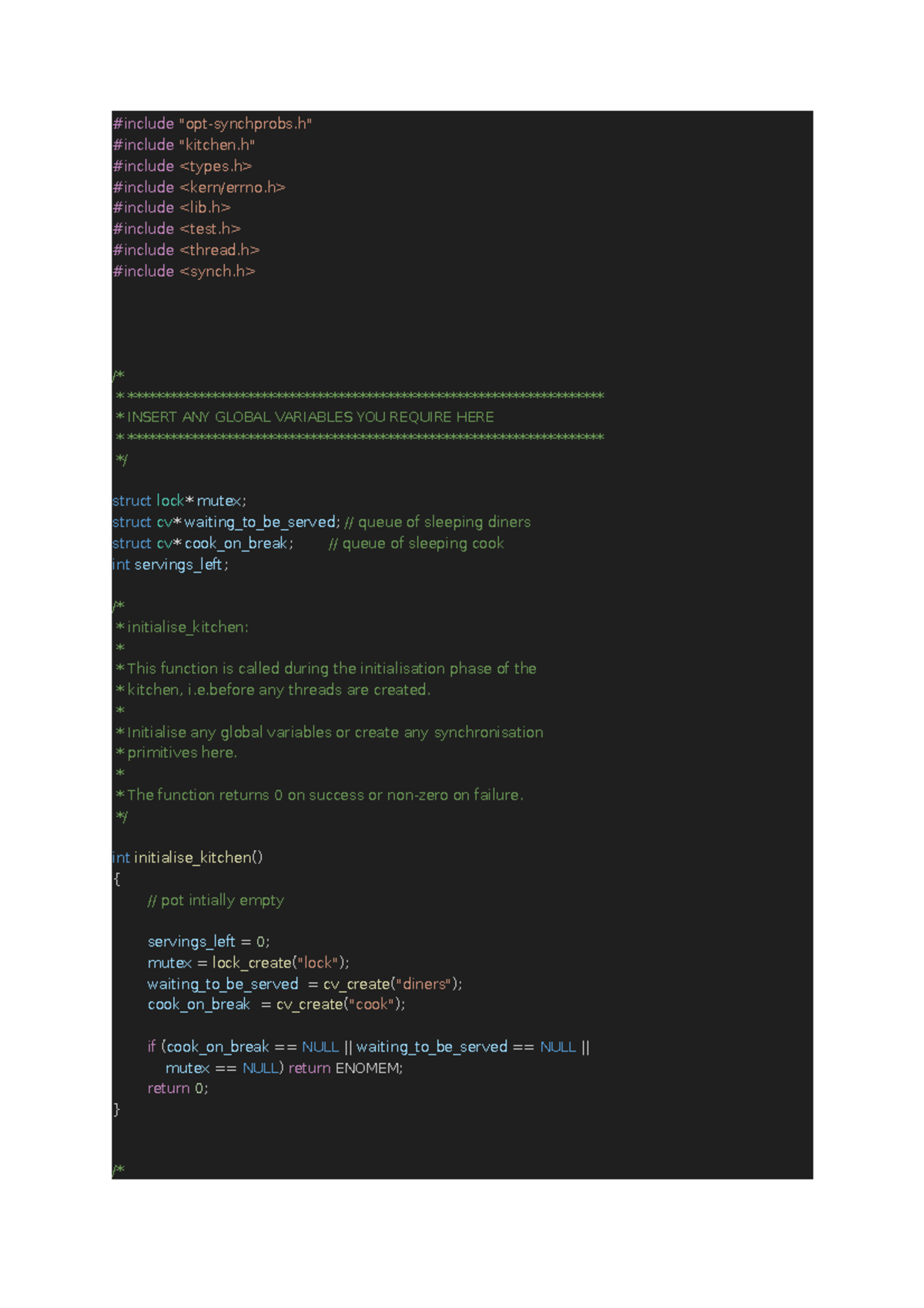 Problem 1 - mutex - #include "opt-synchprobs" #include "kitchen" # ...