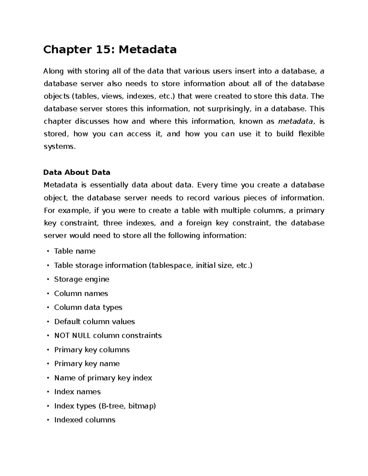 Chapter 15 Metadata - Lecture notes 1 - 10 - Chapter 15: Metadata Along ...
