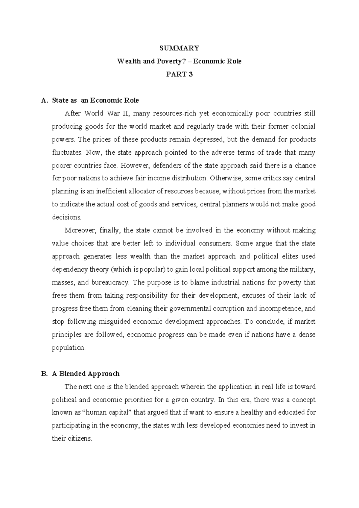 Global Issues - Wealth vs Poverty Economic Role Summary 3 - SUMMARY ...