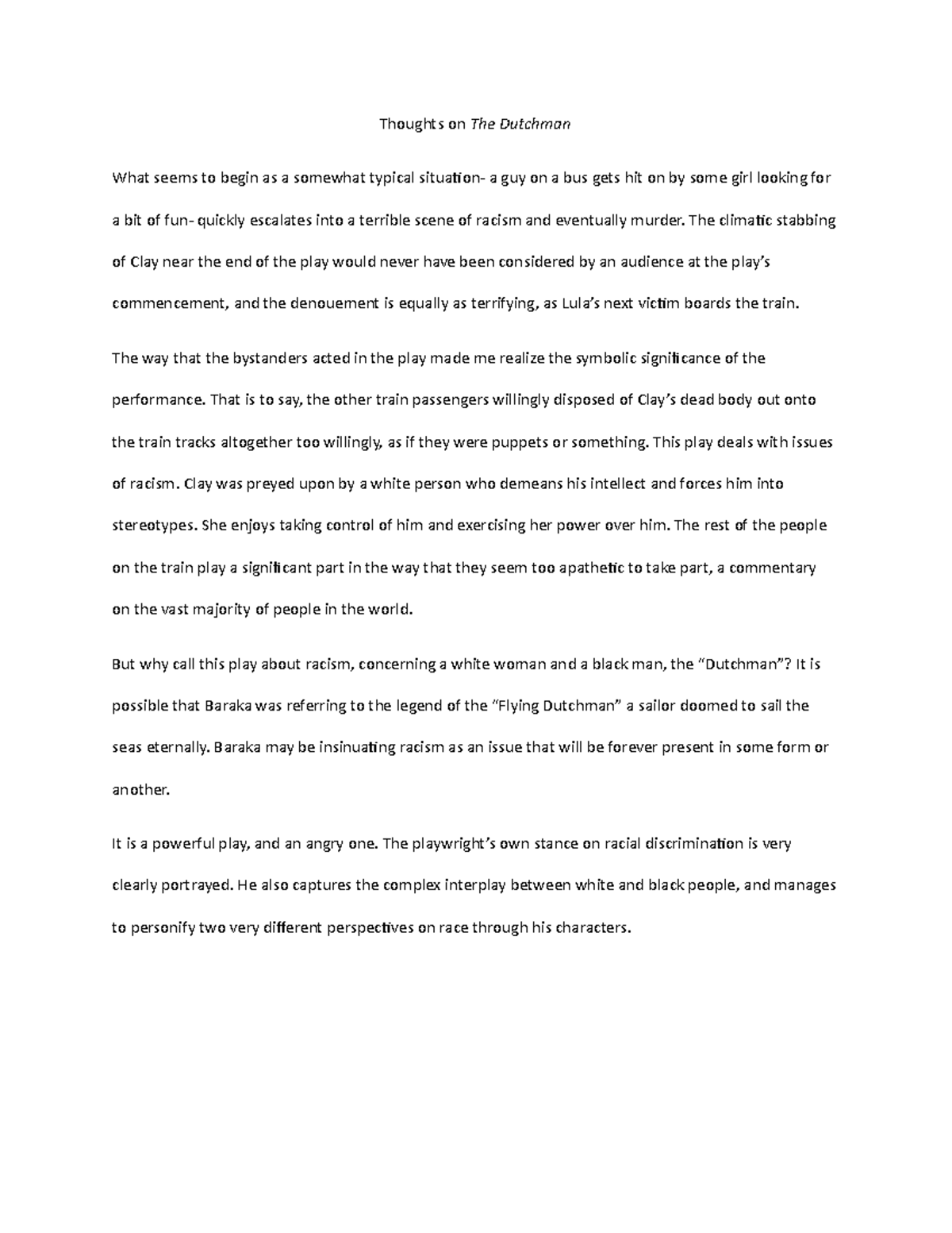 Thoughts on The Dutchman - The climatic stabbing of Clay near the end ...