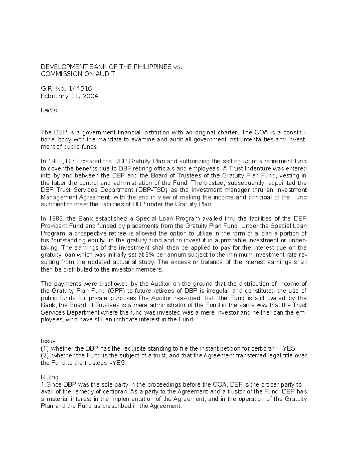 432157456 1 Dbp vs Coa - DBP vs COA - DEVELOPMENT BANK OF THE ...