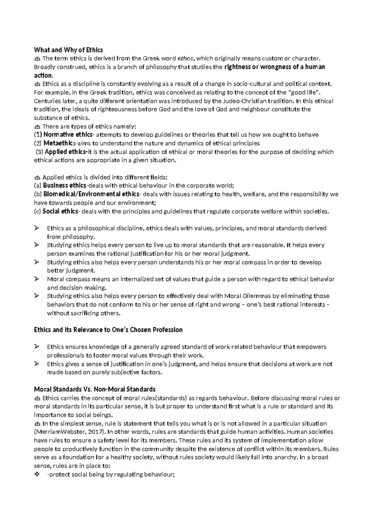 Ethics Reviewer - What and Why of Ethics The term ethics is derived ...