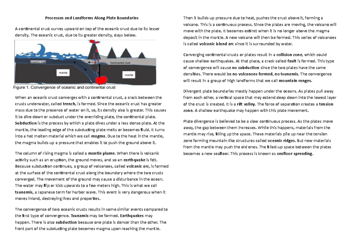 Processes and Landforms Along Plate Boundaries - The oceanic crust, due ...