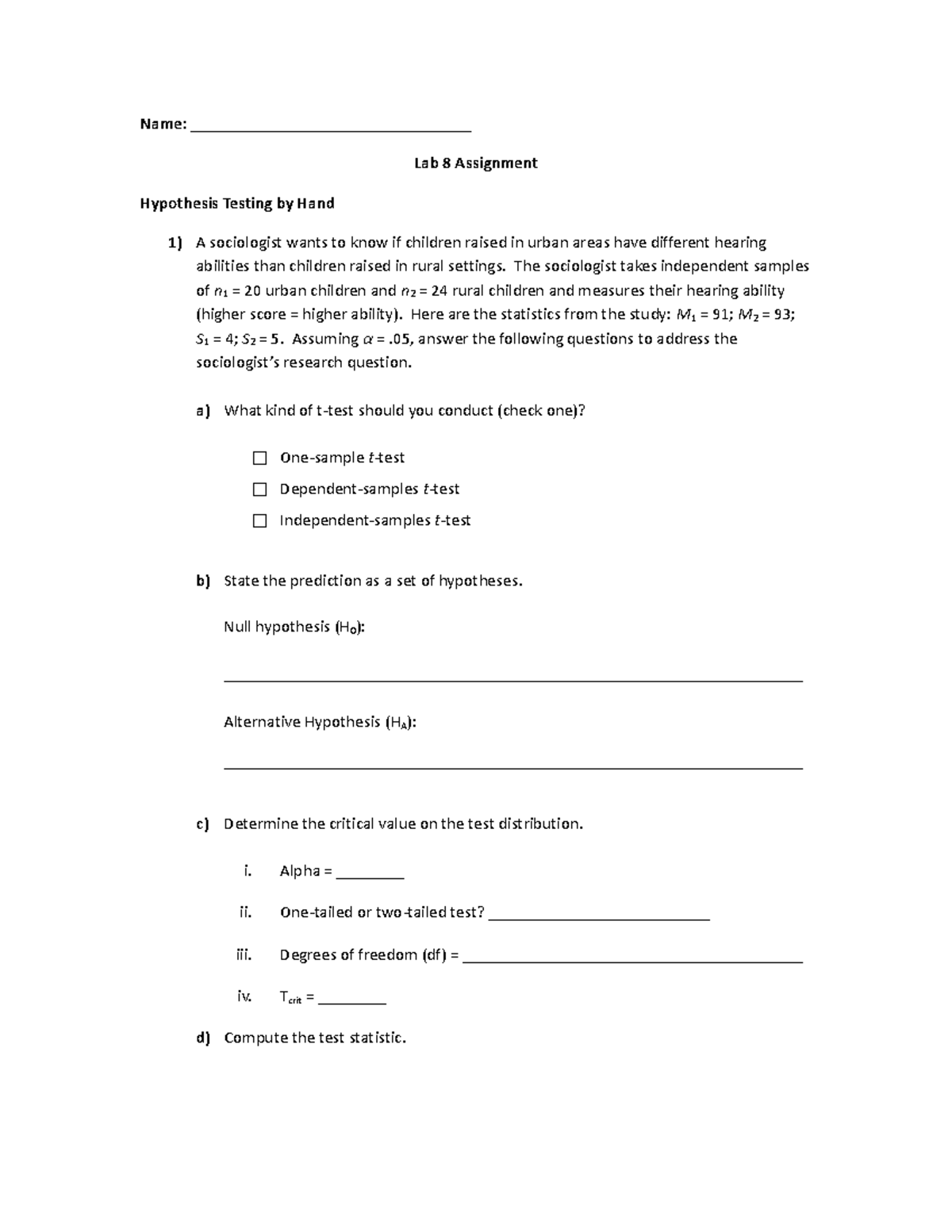 Lab 8 psy 2400 lab - Name: _________________________________ Lab 8 ...