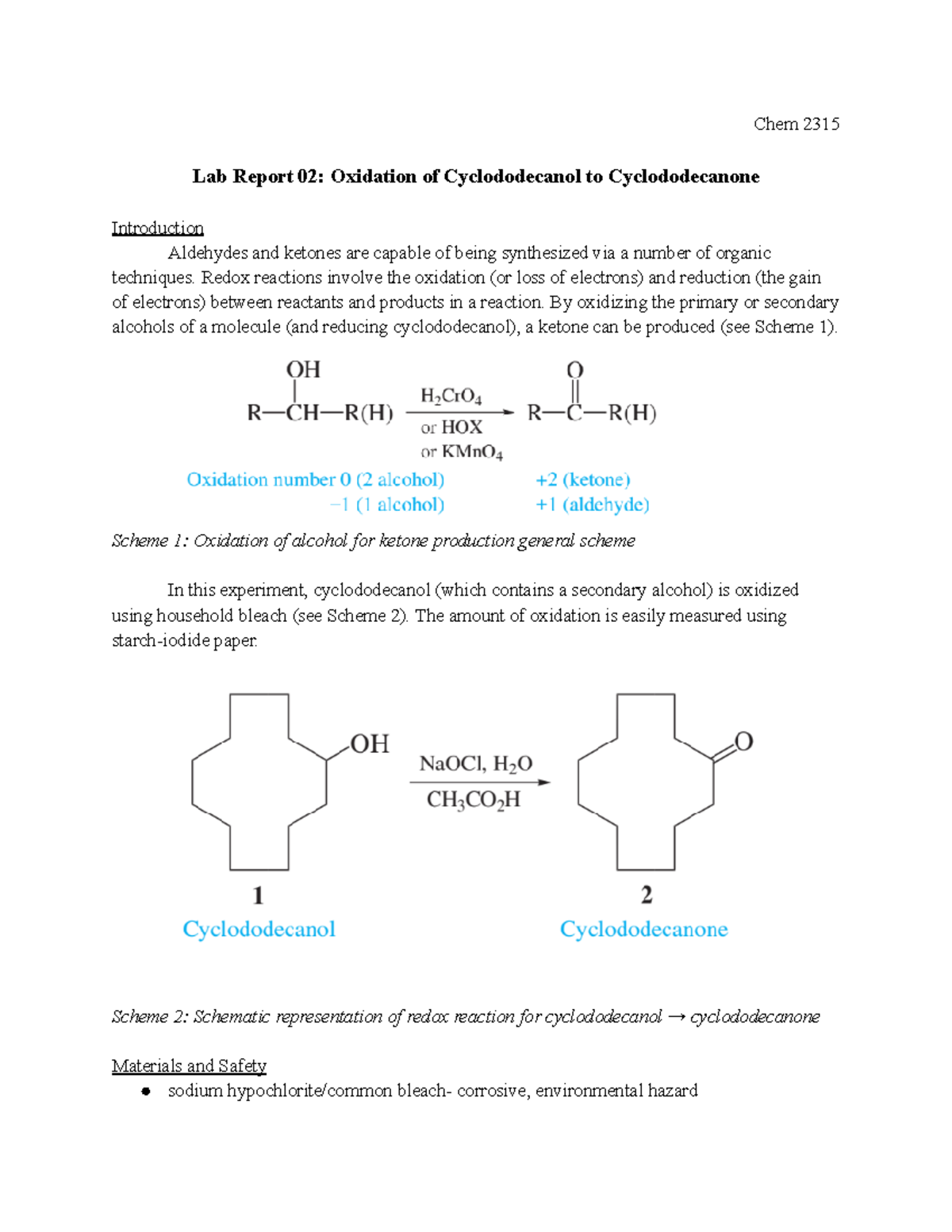 Lab Report 02 - Experimental Organic Chemistry: a Miniscale and ...