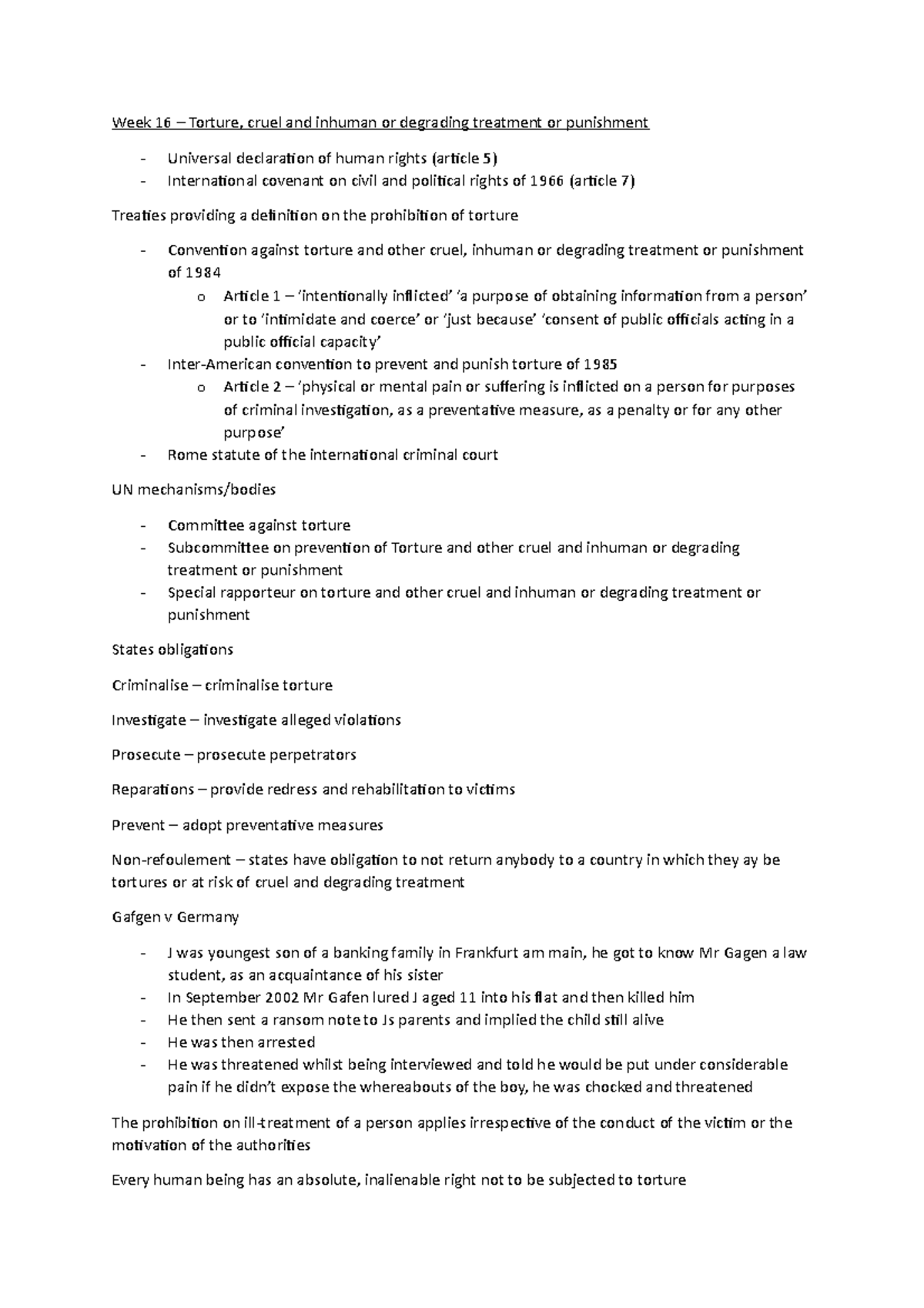 Week 16 Torture Lecture Notes Week 16 Week 16 Torture Cruel