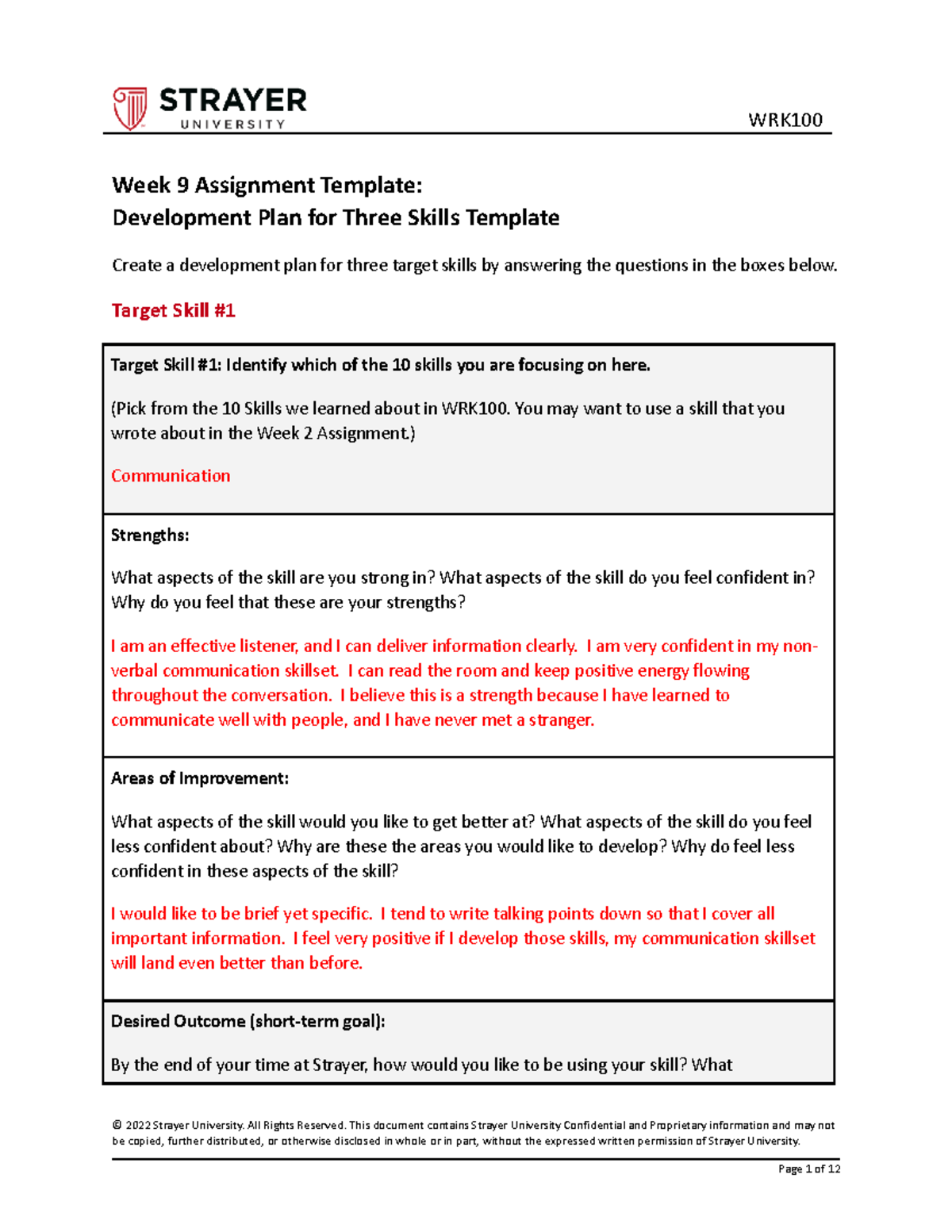 Week 9 Assignment Development Plan for Three Skills - Week 9 Assignment Template: Development ...
