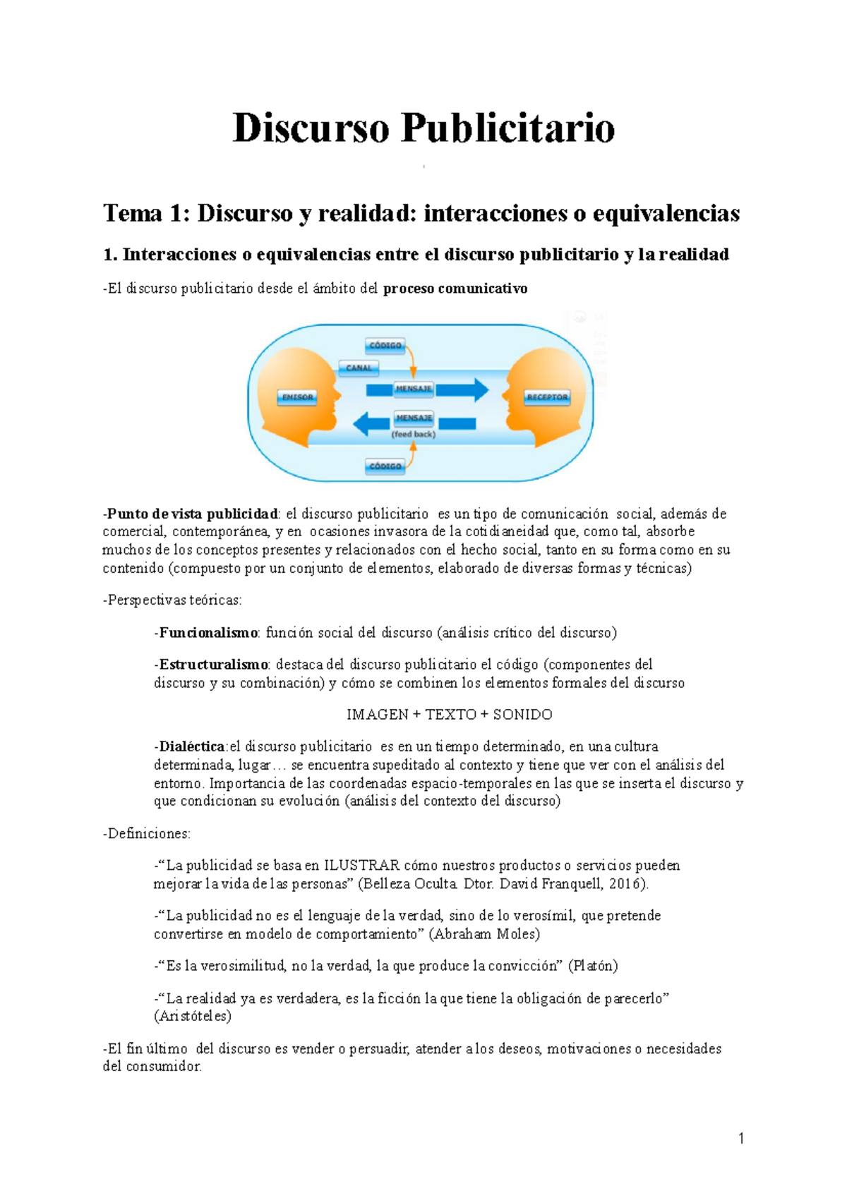 Discurso apuntes - Discurso Publicitario Tema 1: Discurso y realidad ...