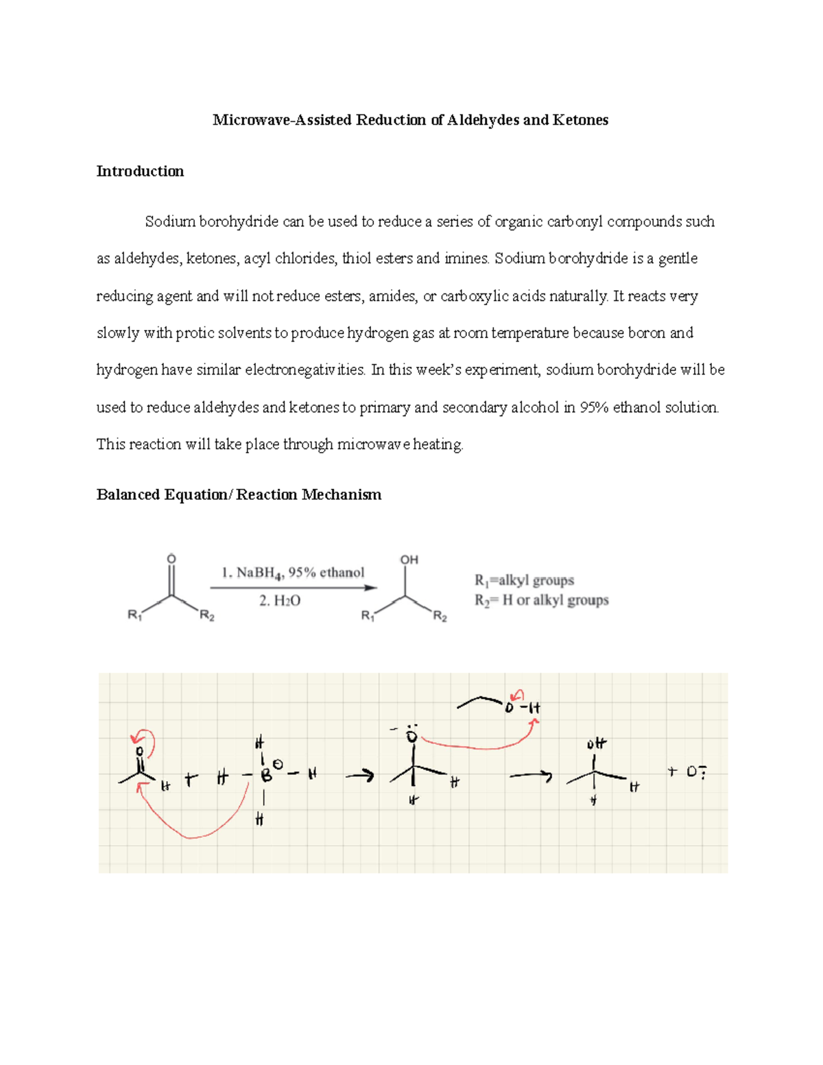 Microwave-assisted reduction of aldehydes and ketones - CHEM 2212L ...