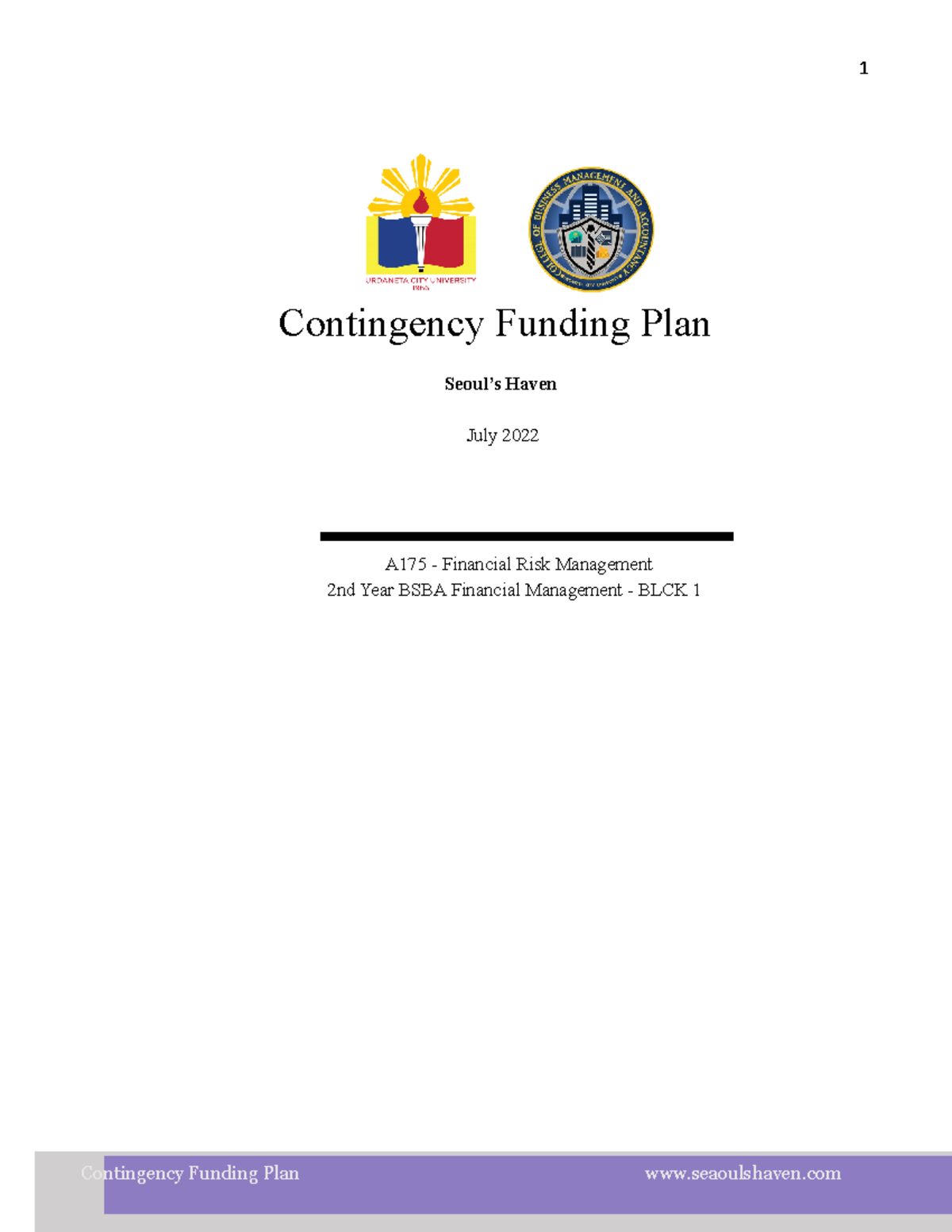 Contingency Funding Plan - Contingency Funding Plan Seoul’s Haven July ...