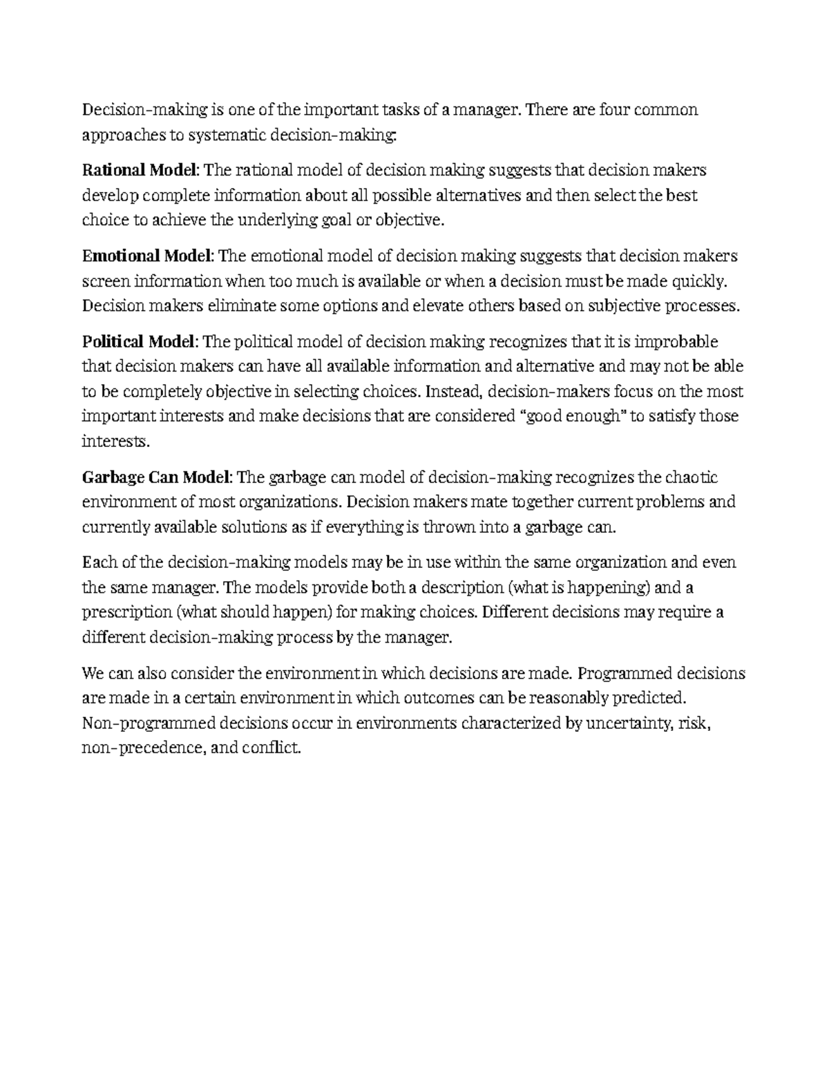 Decision-making - Notes - Decision-making is one of the important tasks ...