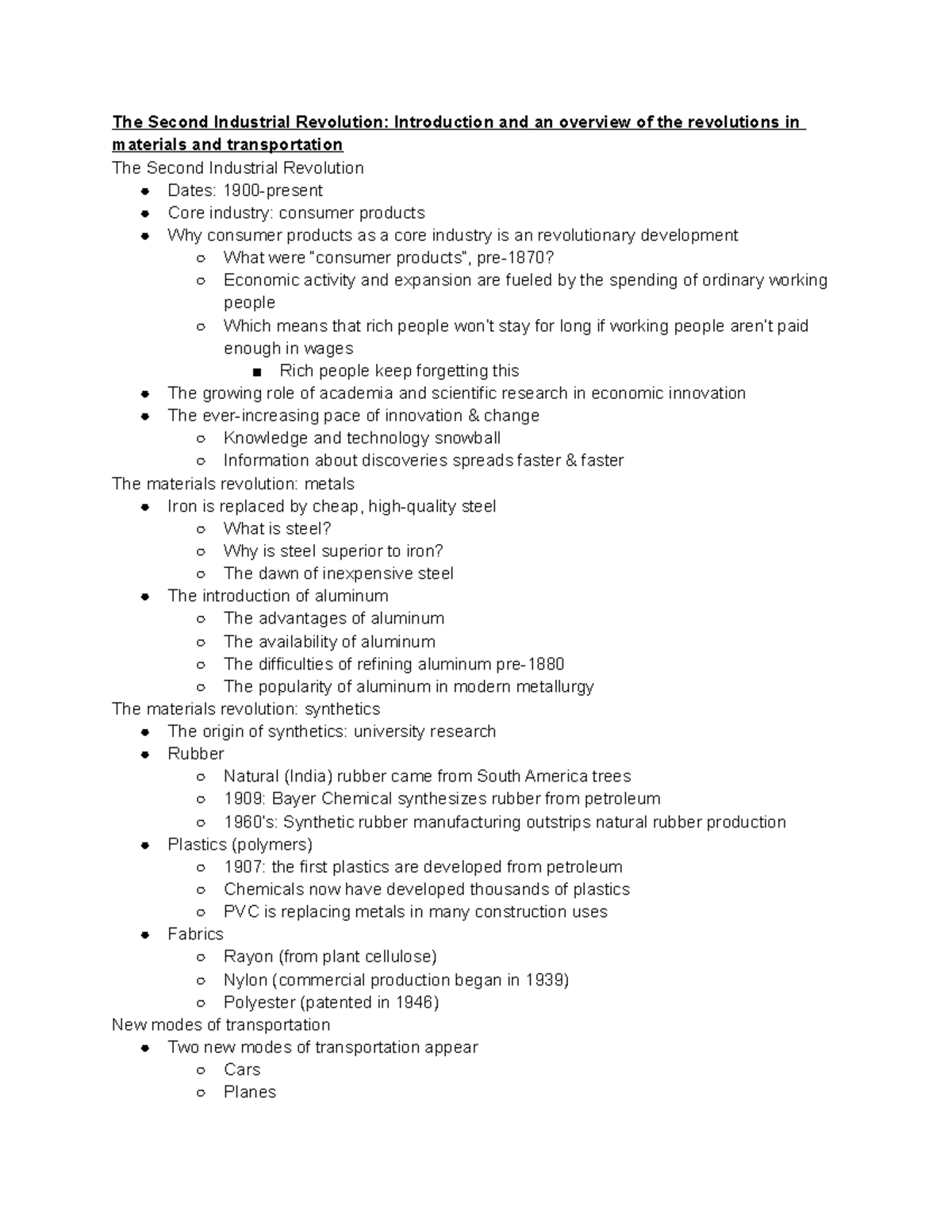 Humanities Unit 3 Lecture Notes - The Second Industrial Revolution ...