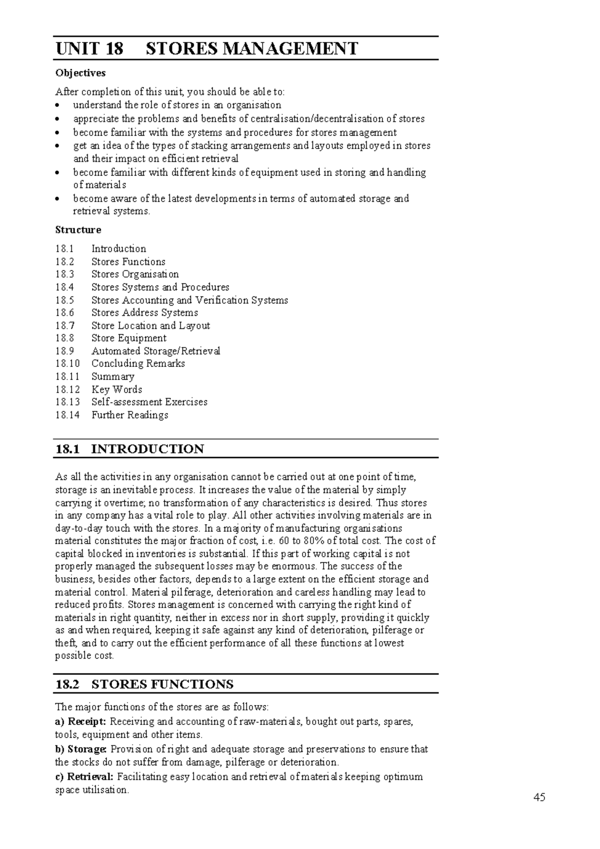 STORE MANAGEMENT - Stores Management UNIT 18 STORES MANAGEMENT ...