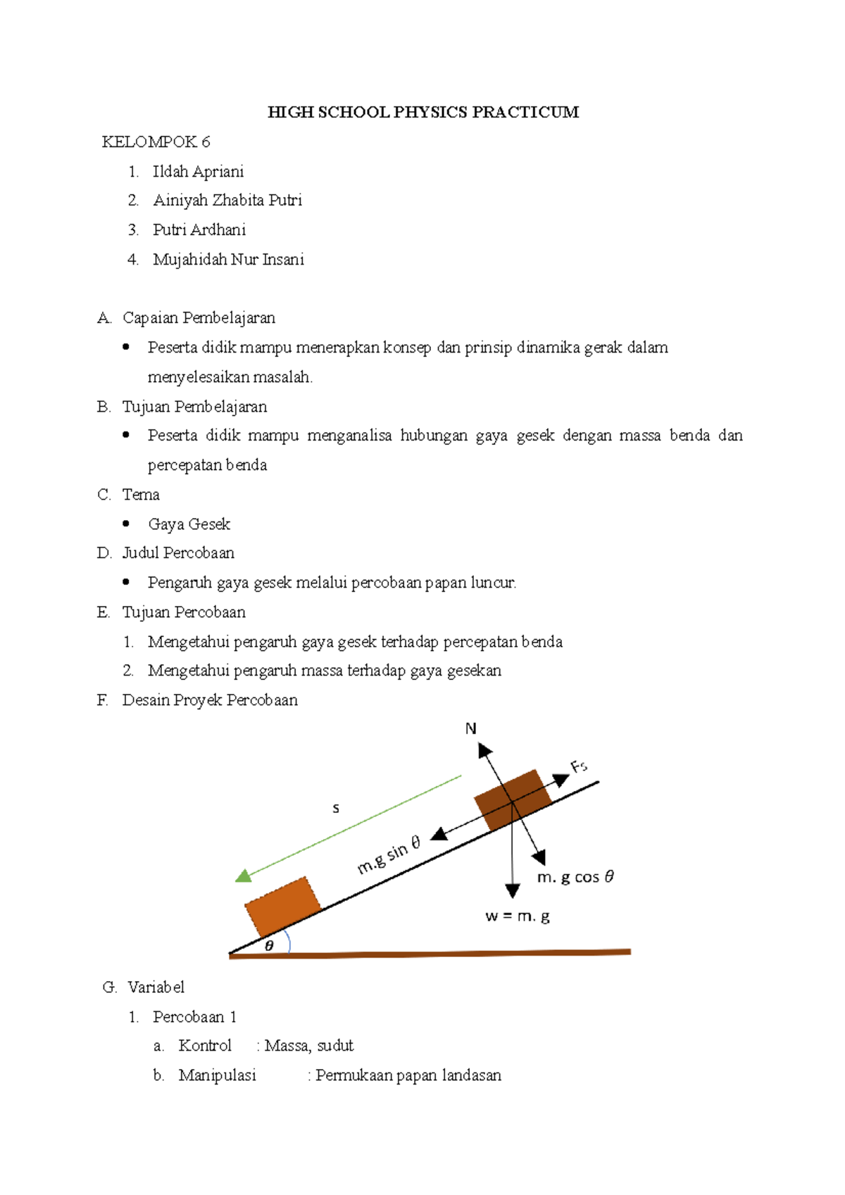 High School Physics Practicum Fix High School Physics Practicum Kelompok 6 1 Ildah Apriani 2