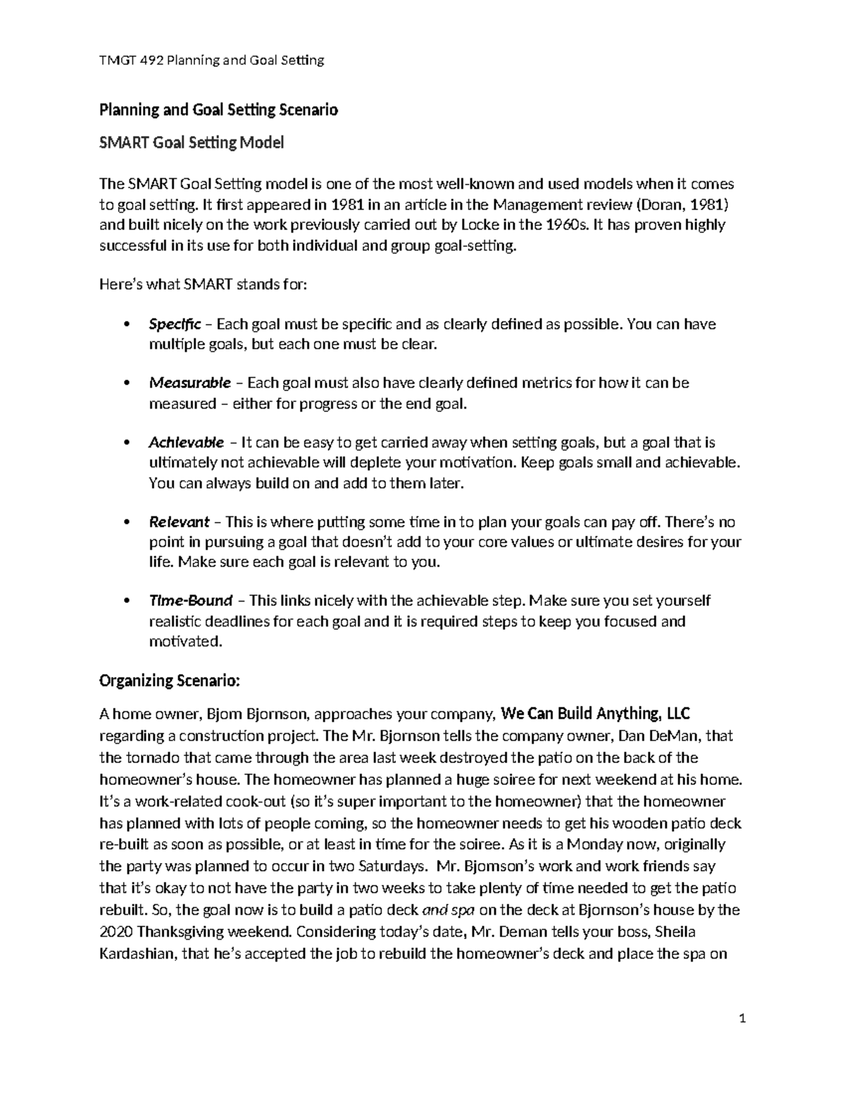Chapter 3 - Planning and Goal Setting Scenario - Planning and Goal ...