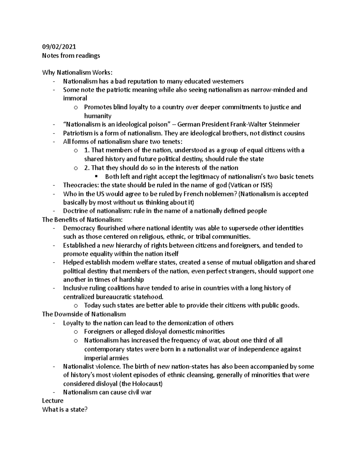 Nationalism/What is a State? - Notes from readings Why Nationalism ...