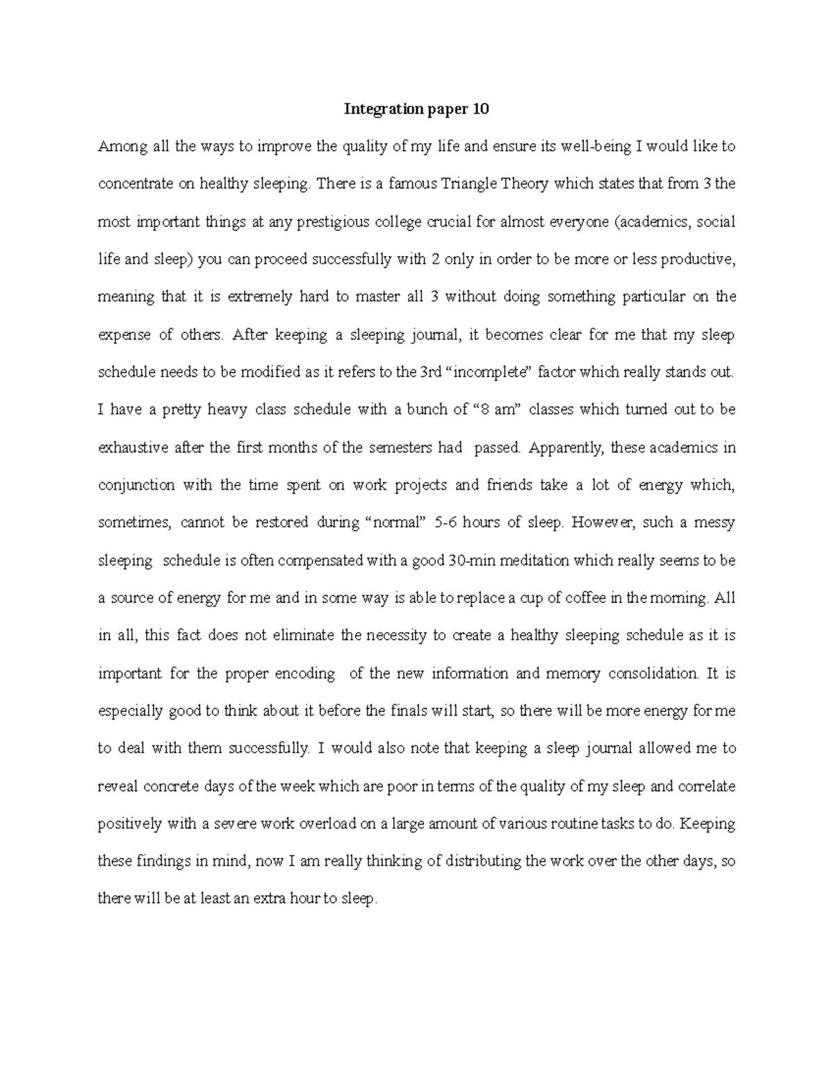 Integration paper 10 - Weekly written assignments - Integration paper ...