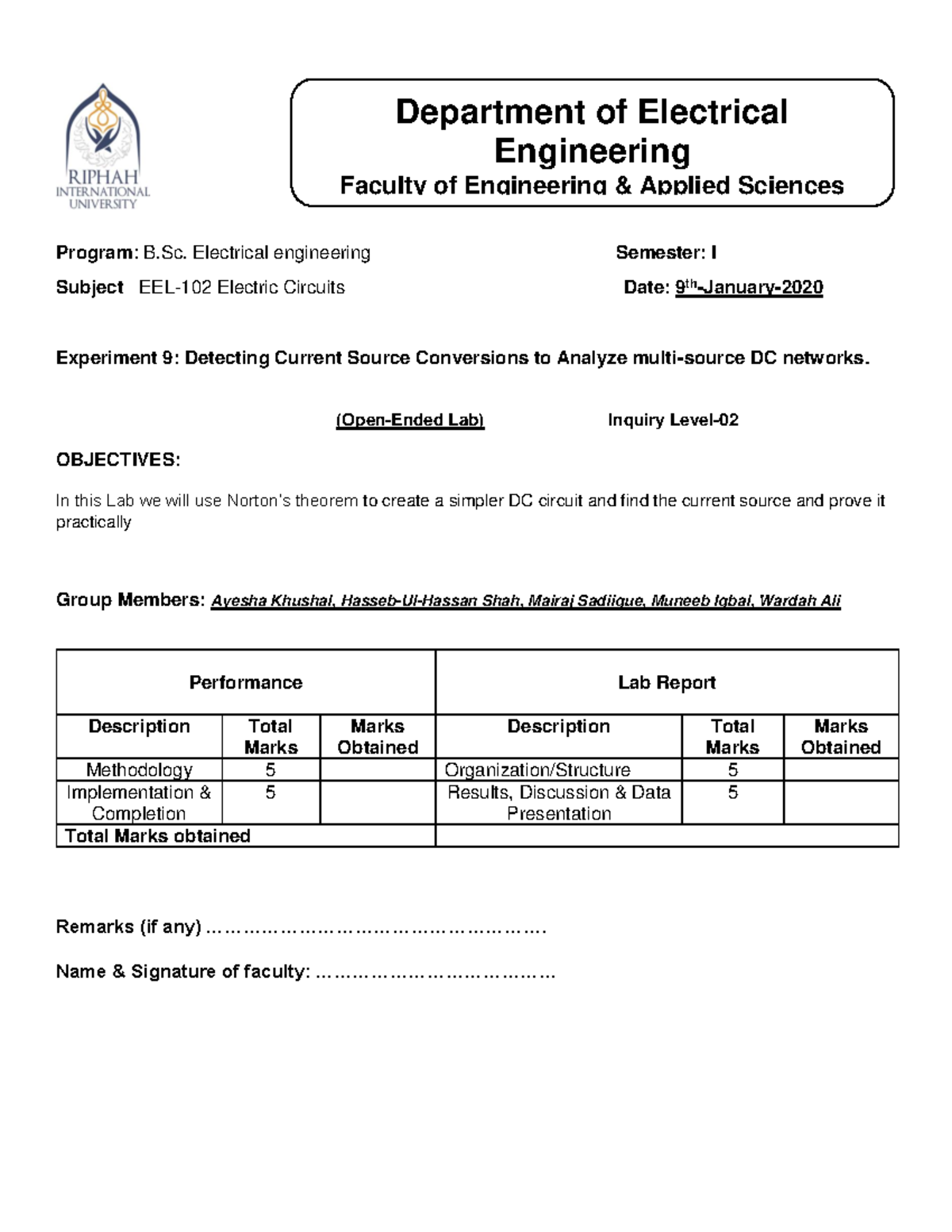 Shah Abdul Aziz Sahibzada (25791) Electric Circuits (LAB) Report 09 ...