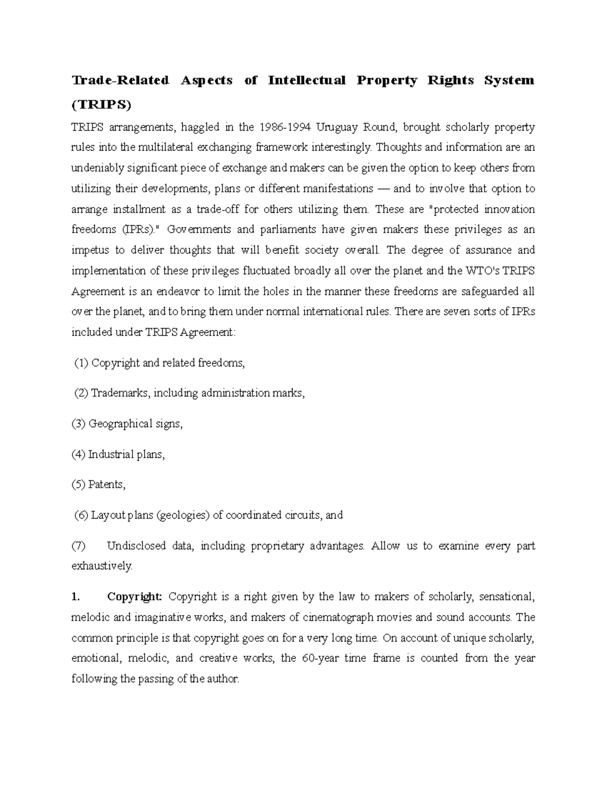 TRIPS Agreement in Indian economy - Trade-Related Aspects of ...