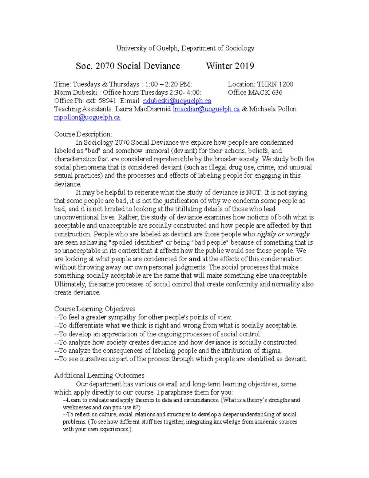 Soc.2070W19-Long - Course outline - University of Guelph, Department of ...
