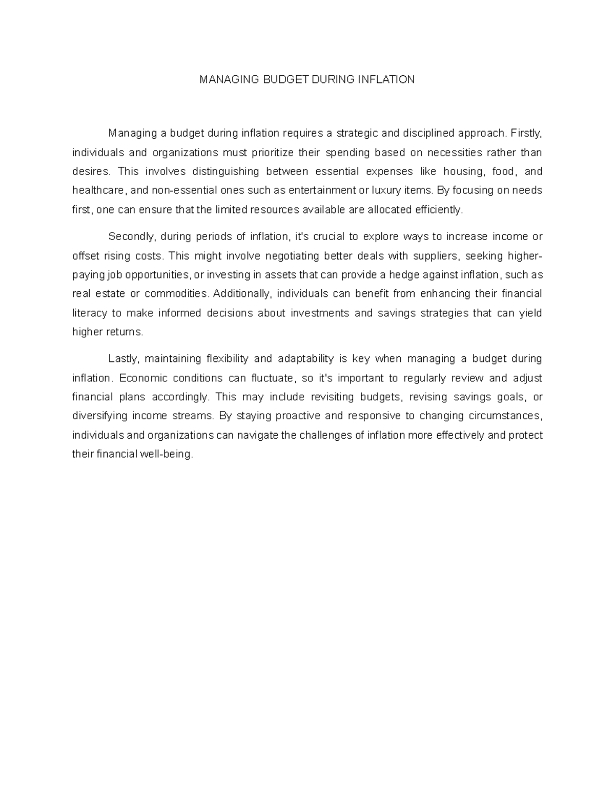 Managing Budget During Inflation - MANAGING BUDGET DURING INFLATION ...