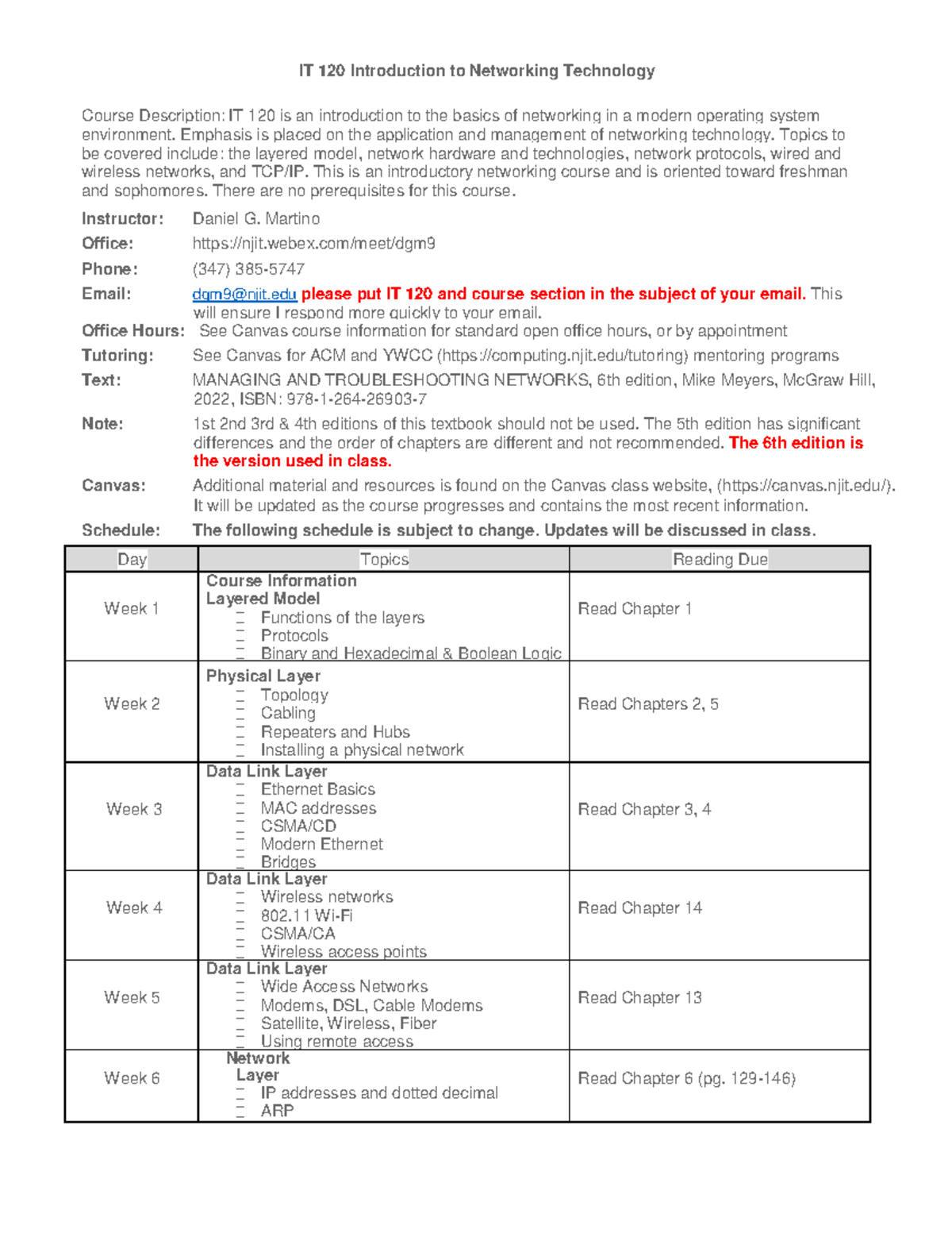 IT120-101 Syllabus - IT 120 Introduction to Networking Technology ...