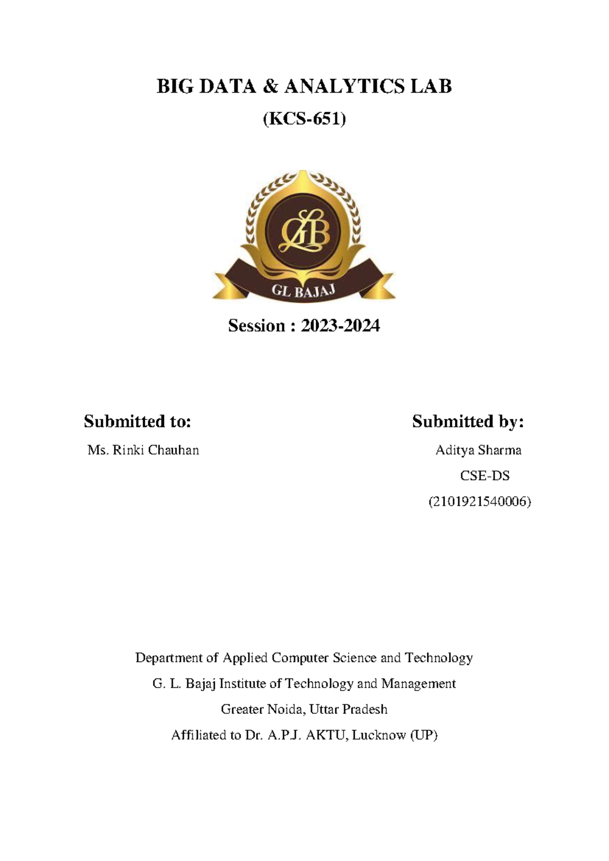 Bda Lab File Till4 Big Data Aktu Practical File Big Data And Analytics Lab Kcs 651 Session