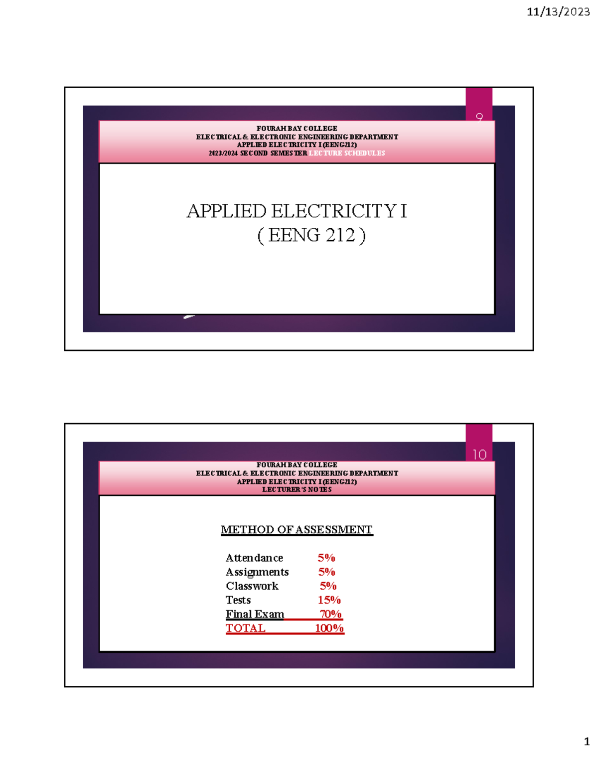 Applied Electricity 1 2023-24 #1 - FOURAH BAY COLLEGE ELECTRICAL ...
