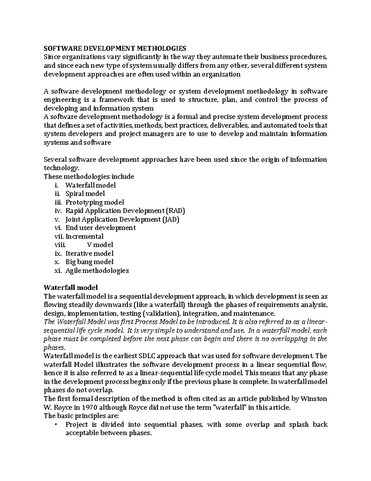 L2 SAD System Development Methodologies - SOFTWARE DEVELOPMENT METHOLOGIES Since organizations ...